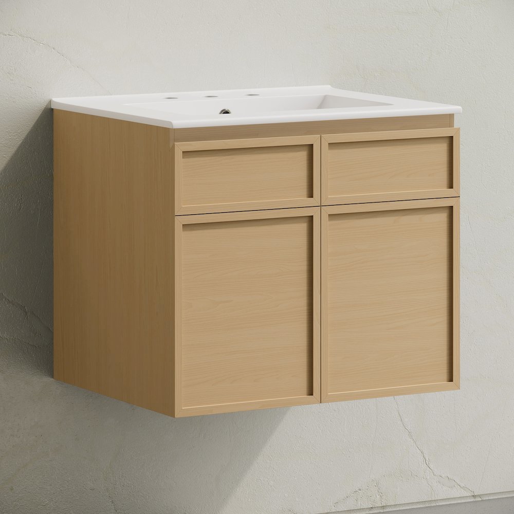 Swiss Madison 24 WallMounted Bathroom Vanity in Natural Oak with 3Hole ...