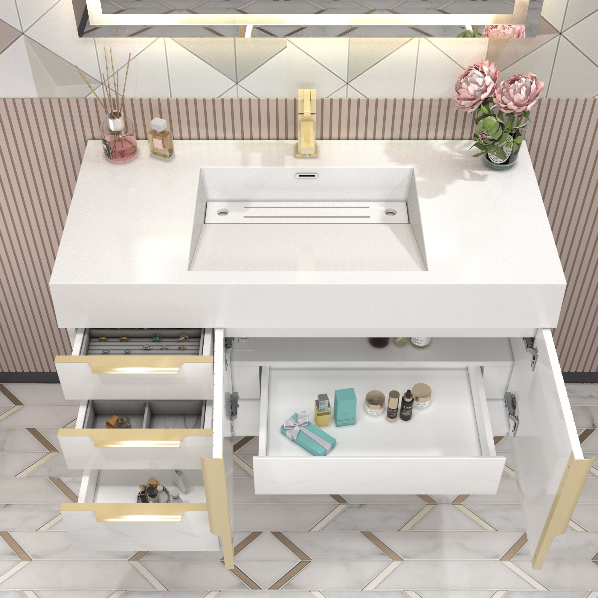 BV Better Vanity Milana 42-in High Gloss White / Left Side Drawer ...