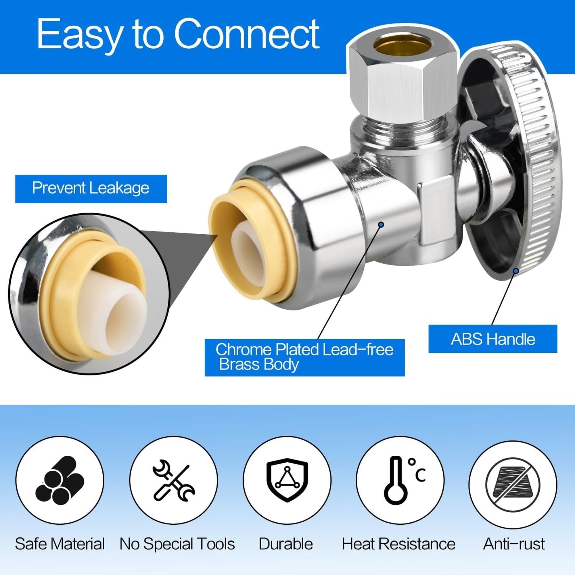 Numhew 1.25in W 5-Pack 2-Port Chrome Plated Angle Stop Valve in the ...