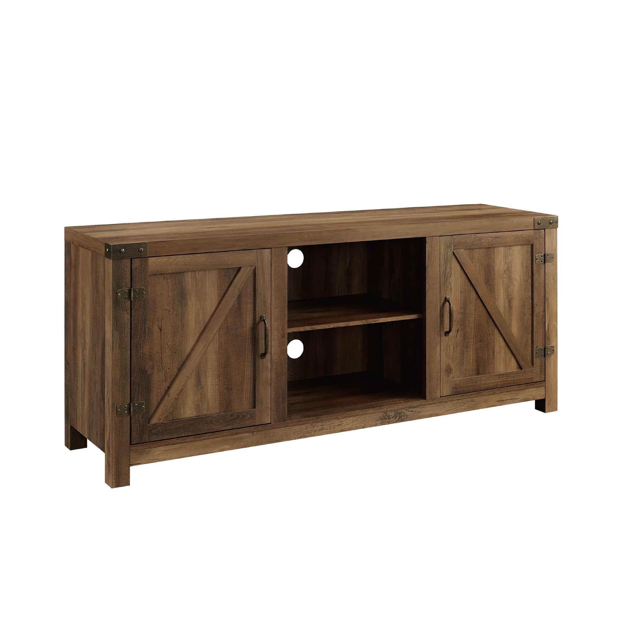 Huluwat 65 Inch Rustic Oak Farmhouse Barn Door TV Stand with Metal ...