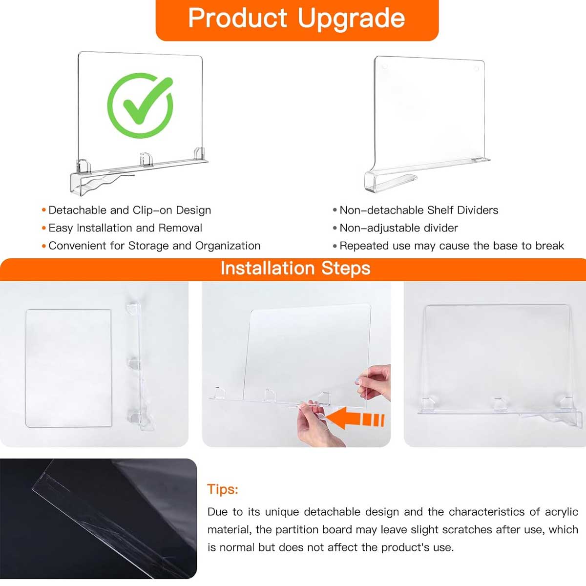 Aoibox 8 PCS Detachable Acrylic Shelf Dividers for Closet Organization ...