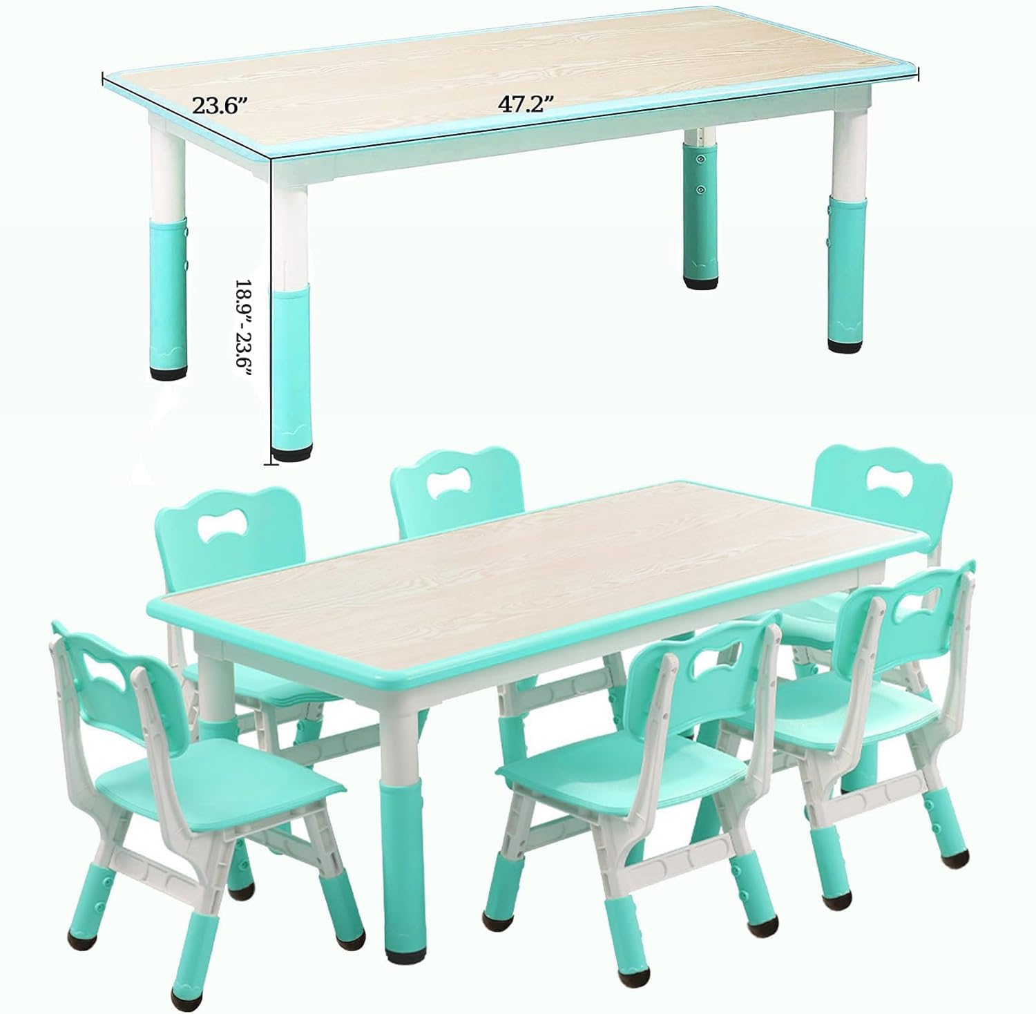 DEXSO Kids Table and 6 Chair Set 47 Inch Height Adjustable Toddler ...
