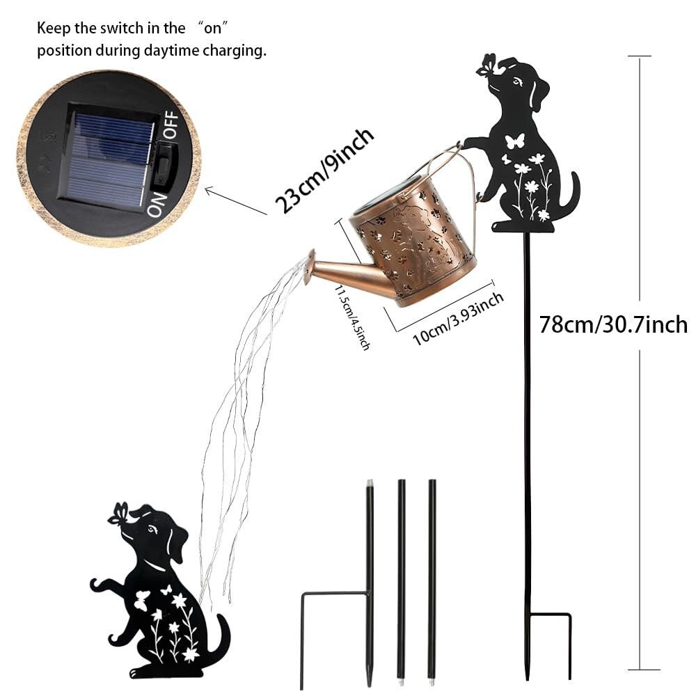 AOIZGMY Solar Watering Can Light Metal Dog Statue Garden Stake Warm ...