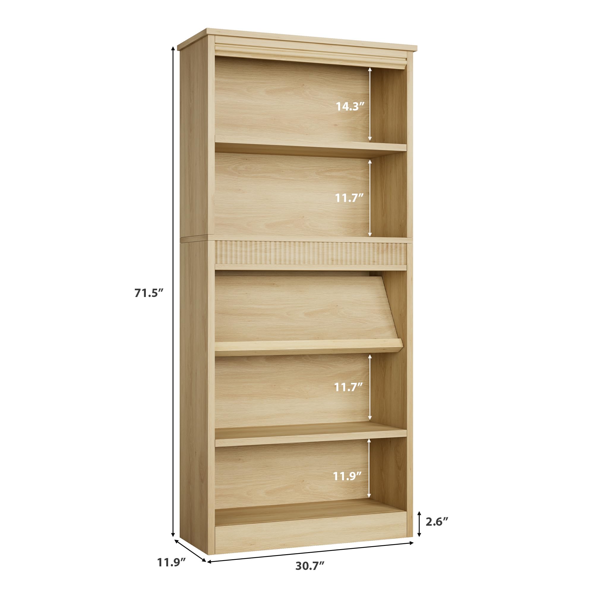 Assile Natural Wood Single Wave Bookcase with Curved Shelf Design for ...