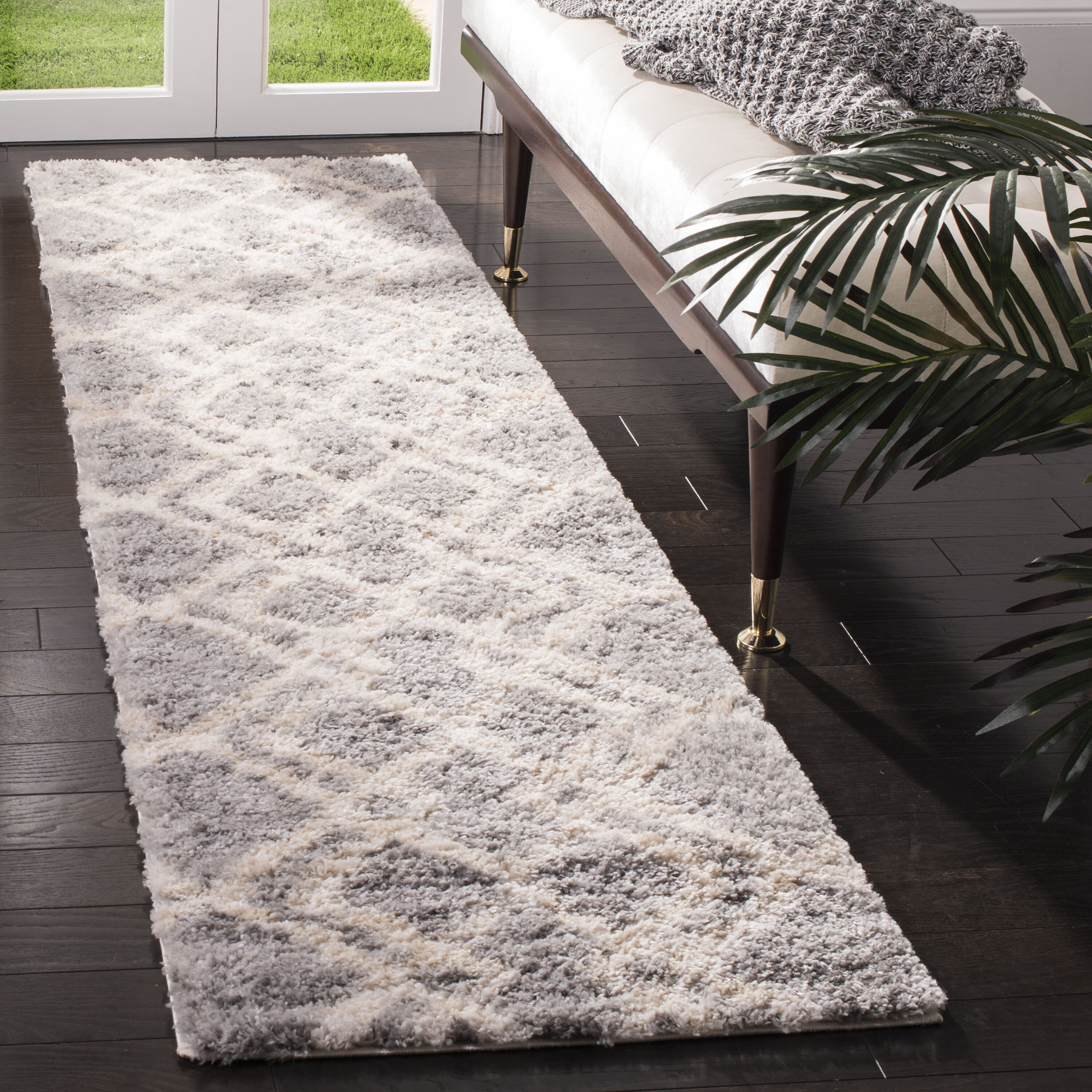 Safavieh Berber Shag 213G Grey/Cream 2ft x 14ft Runner Rug in the Rugs ...