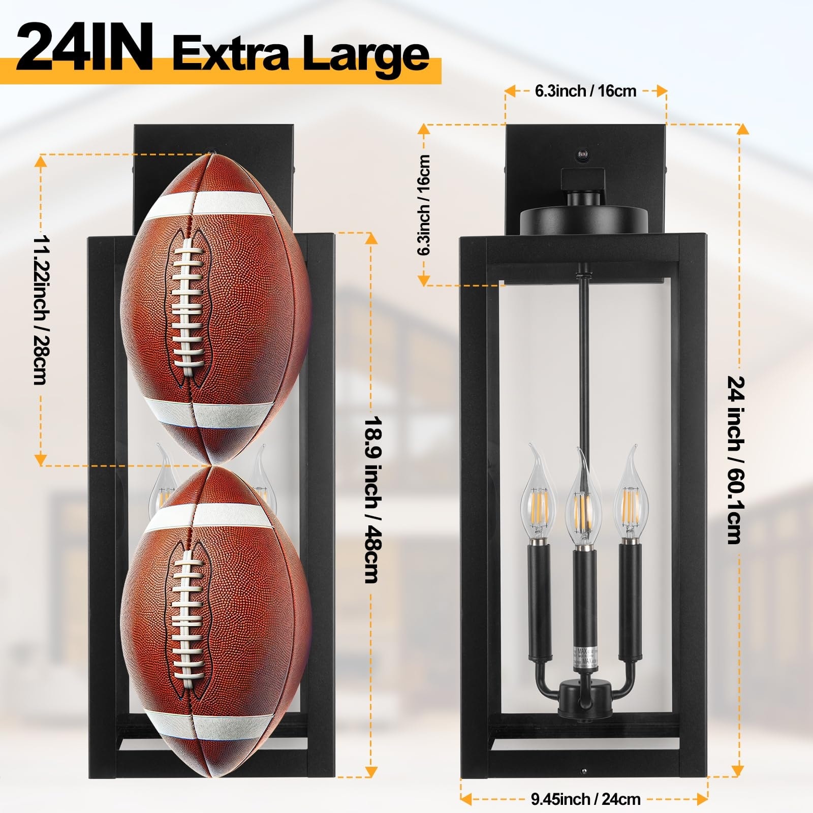Oyezvary Extra Large 24 Inch Outdoor Wall Light Pack Fully Enclosed ...