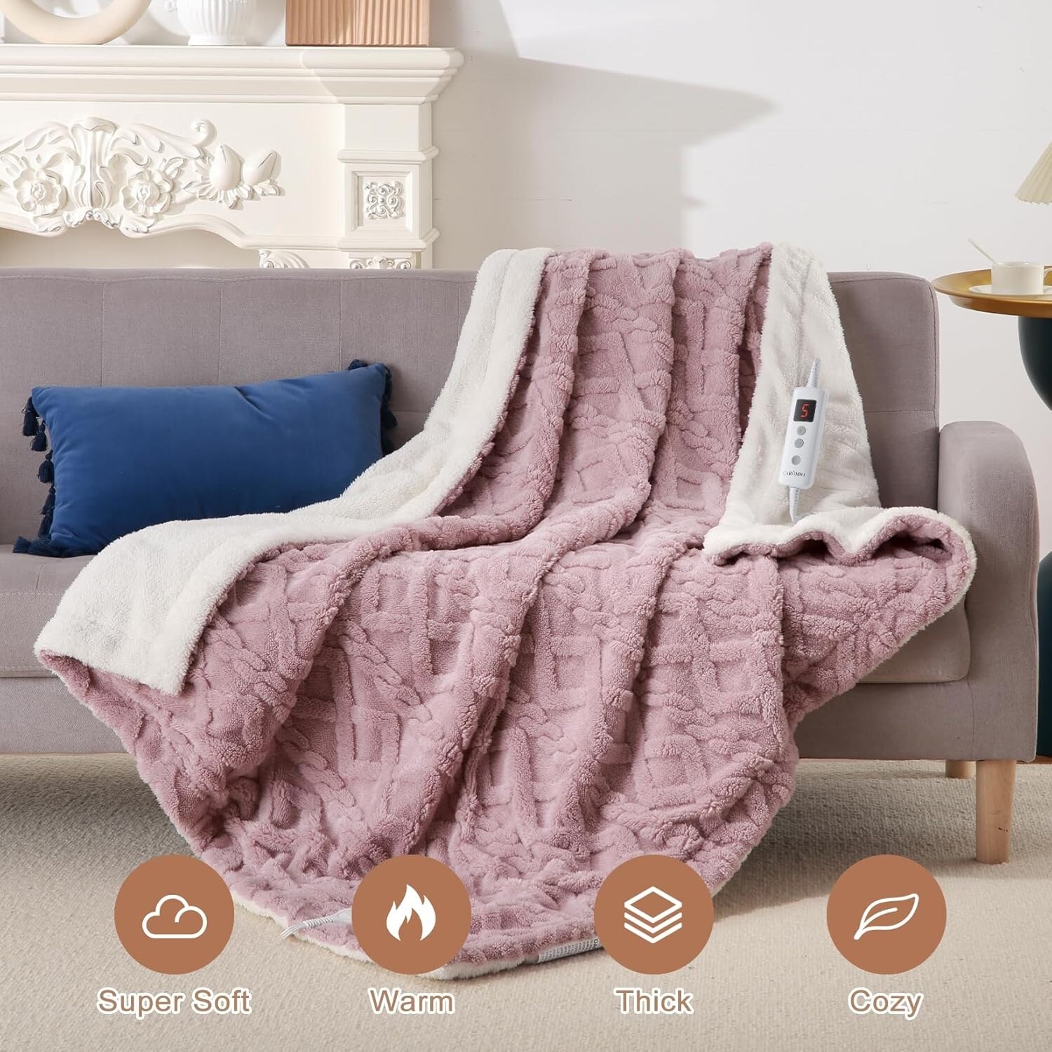 Qeetex Twin 62x84 Inch Heated Blanket - Thick Tufted Sherpa Electric ...