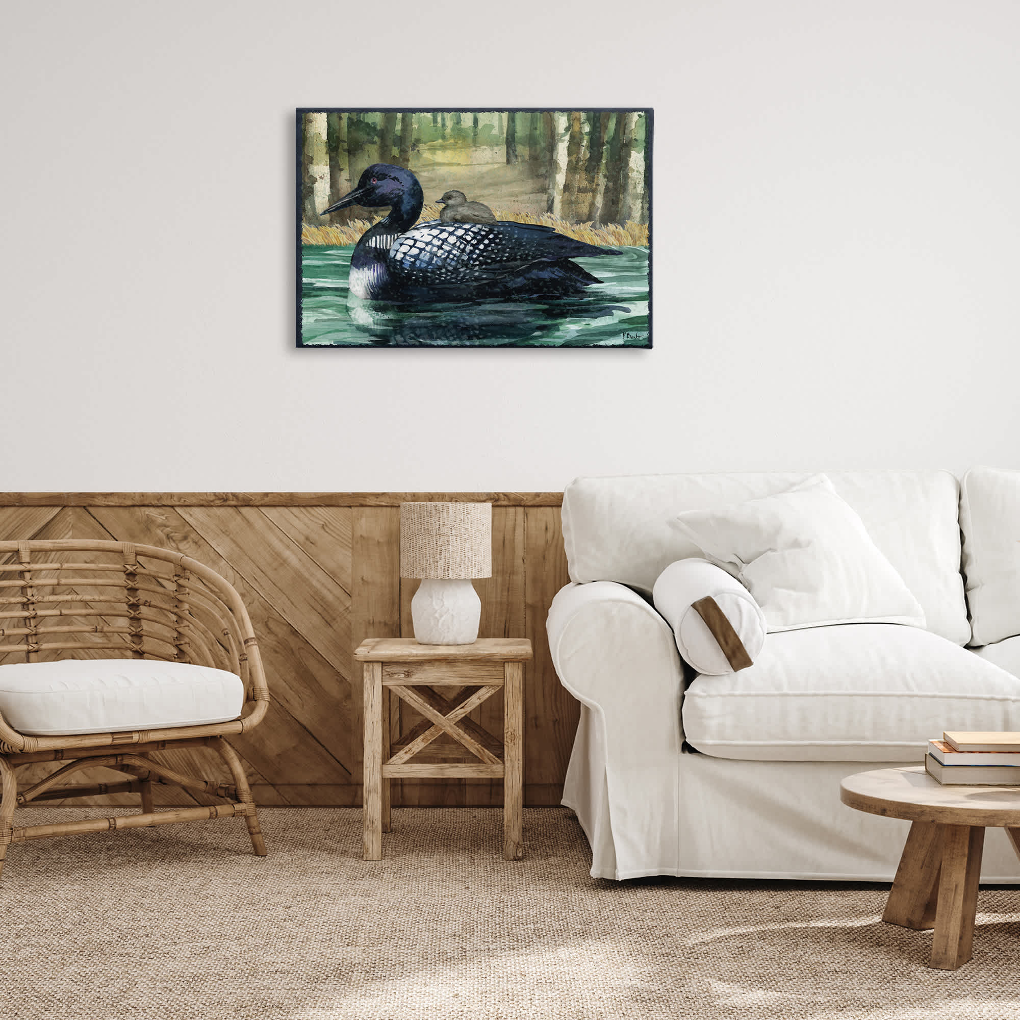 Stupell Industries Loon with Baby on Lake Canvas Wall Art By Paul Brent ...