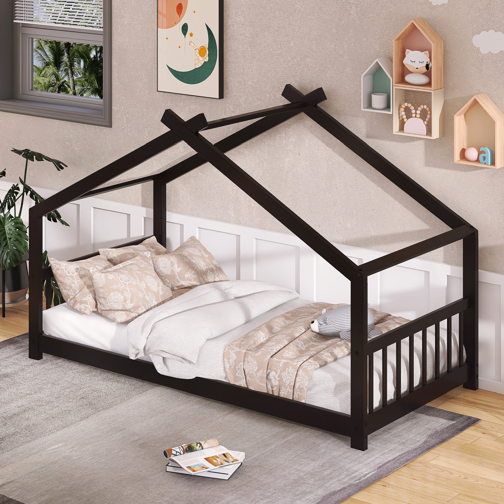 Clihome Twin Espresso Wood Bed Frame in the Beds department at Lowes.com