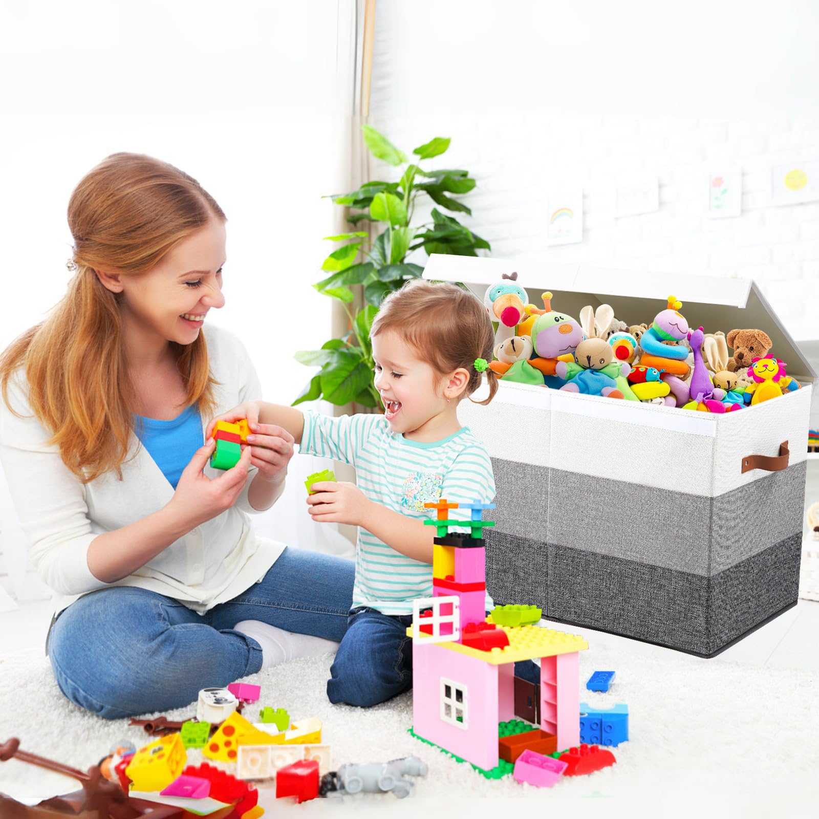Etokfoks Large Toy Storage Box with Removable Divider 25 x 13 x 16 Inch ...