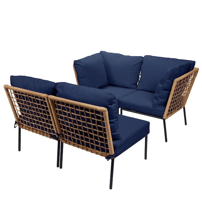 Origin 21 Clairmont 4-Piece Wicker Patio Conversation Set with Blue ... Origin 21 Clairmont 4-Piece Wicker Patio Conversation Set with Blue ...