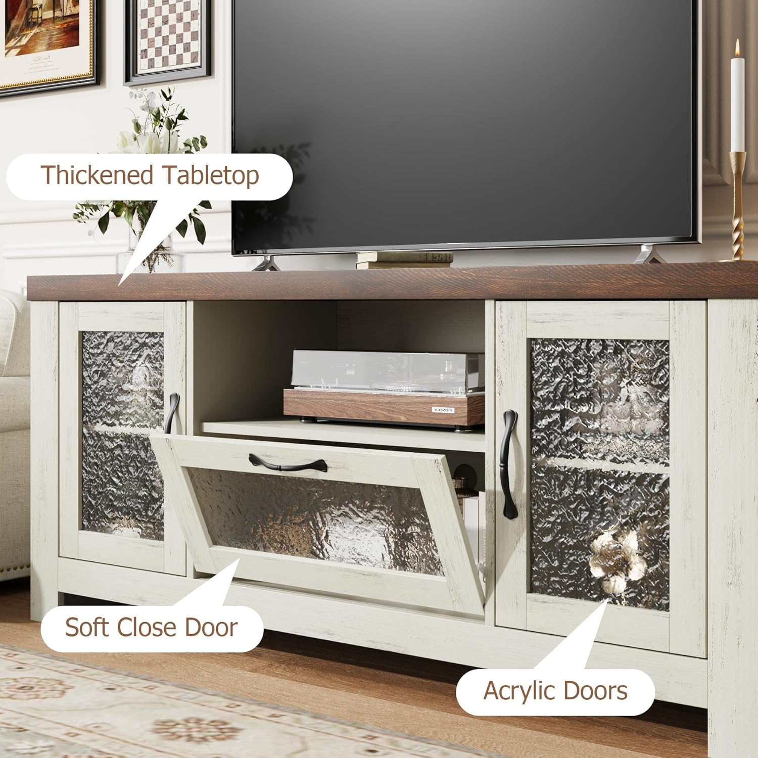 Garvee Farmhouse TV Stand for 55 Inch TV Entertainment Center with ...