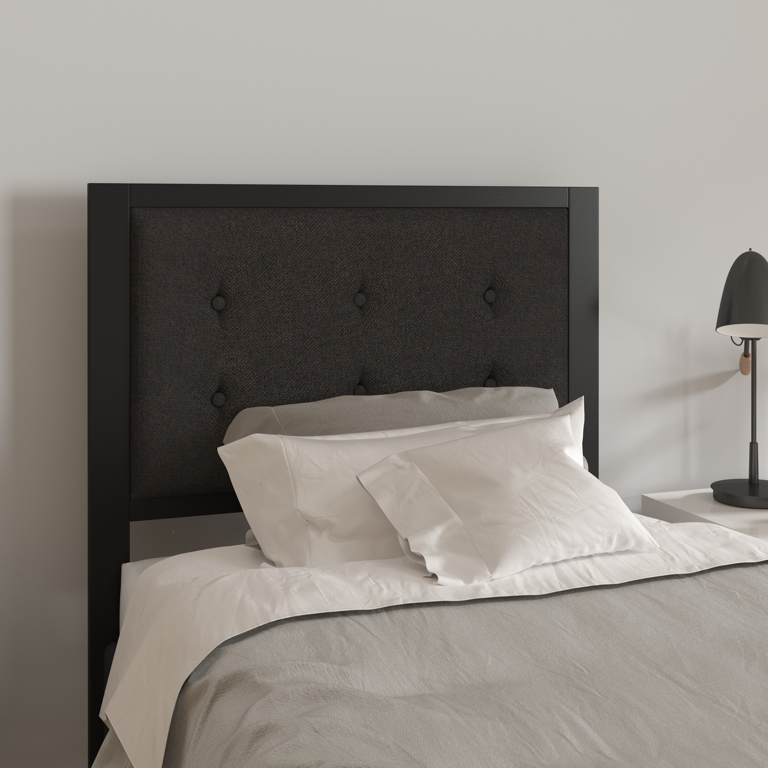 Merrick Lane Camden Twin Size Headboard Black Fabric Upholstered Button ...