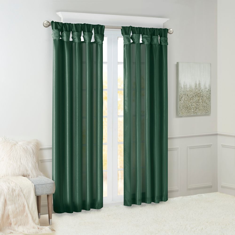 Blisstyle Twist Tab Lined Window Curtain Panel Green 50x84 Inch Linen ...