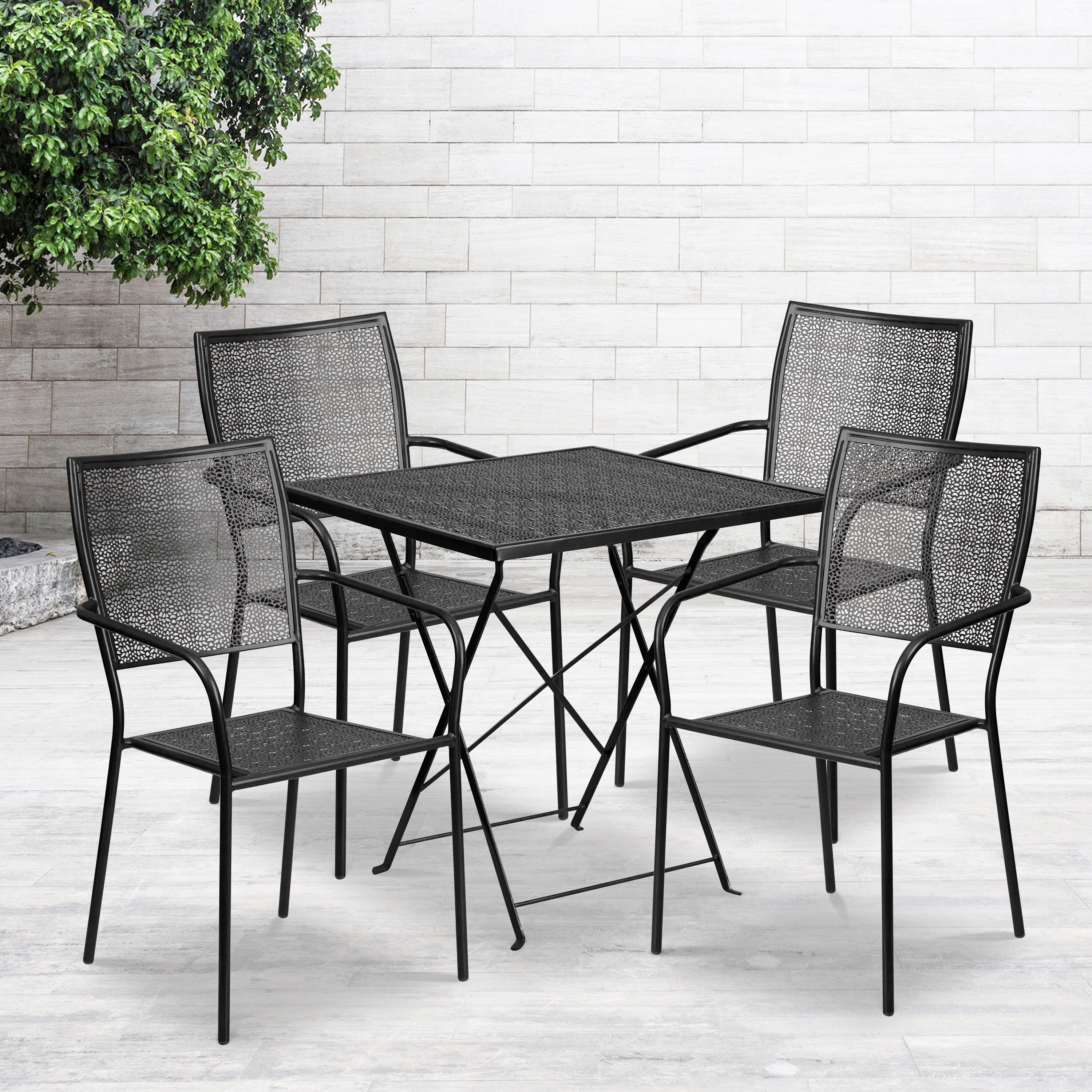 Emma + Oliver Commercial Grade 28-in Square Black Folding Patio Table ...