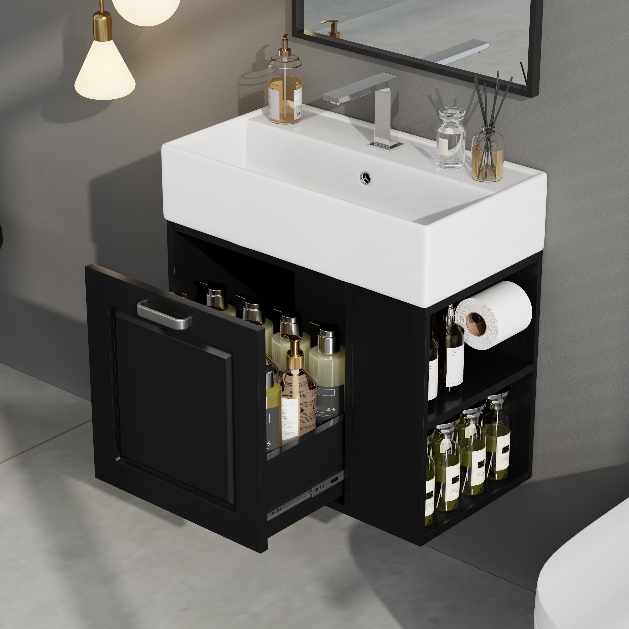 Wooakway 21.8 Inch Wall Mounted Bathroom Vanity MDF Floating Cabinet ...