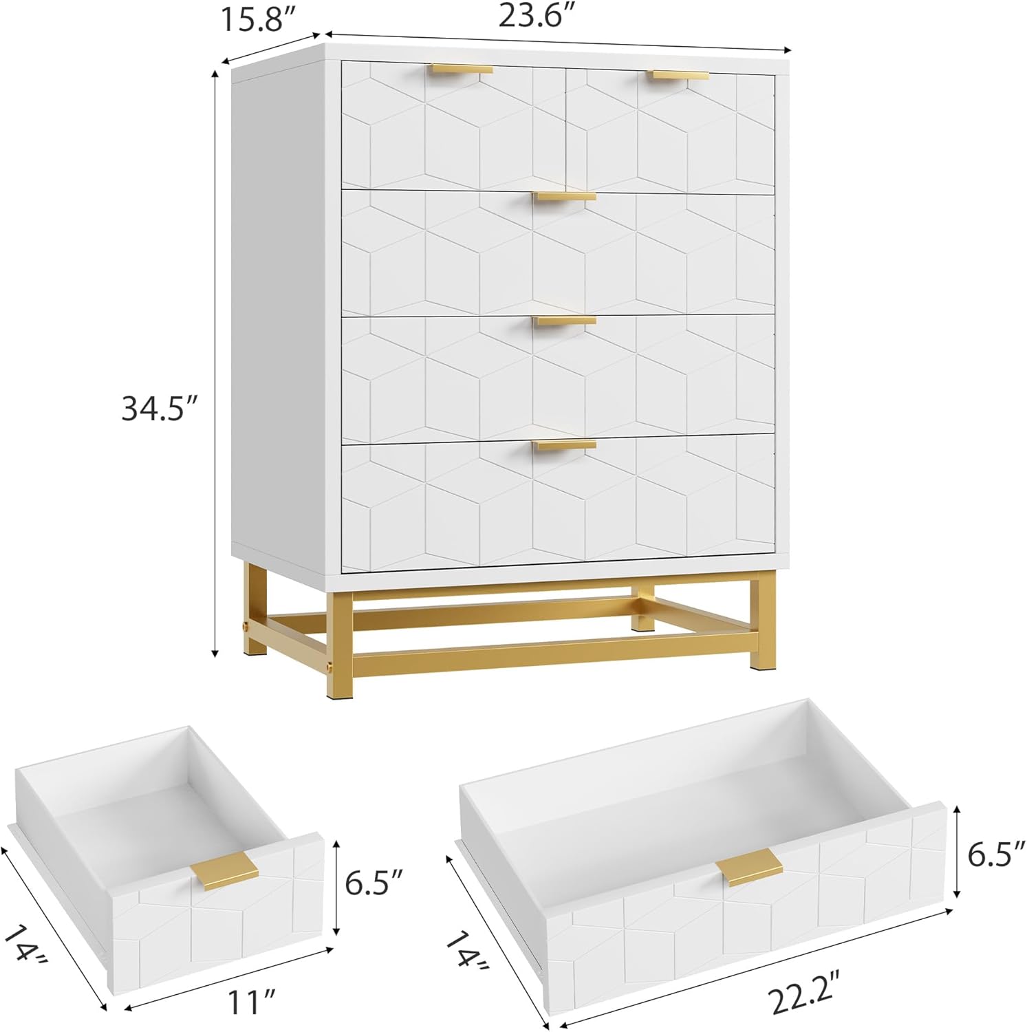 IdealHouse White Modern Chest Cabinet Organizer With 5 Drawers Metal ...