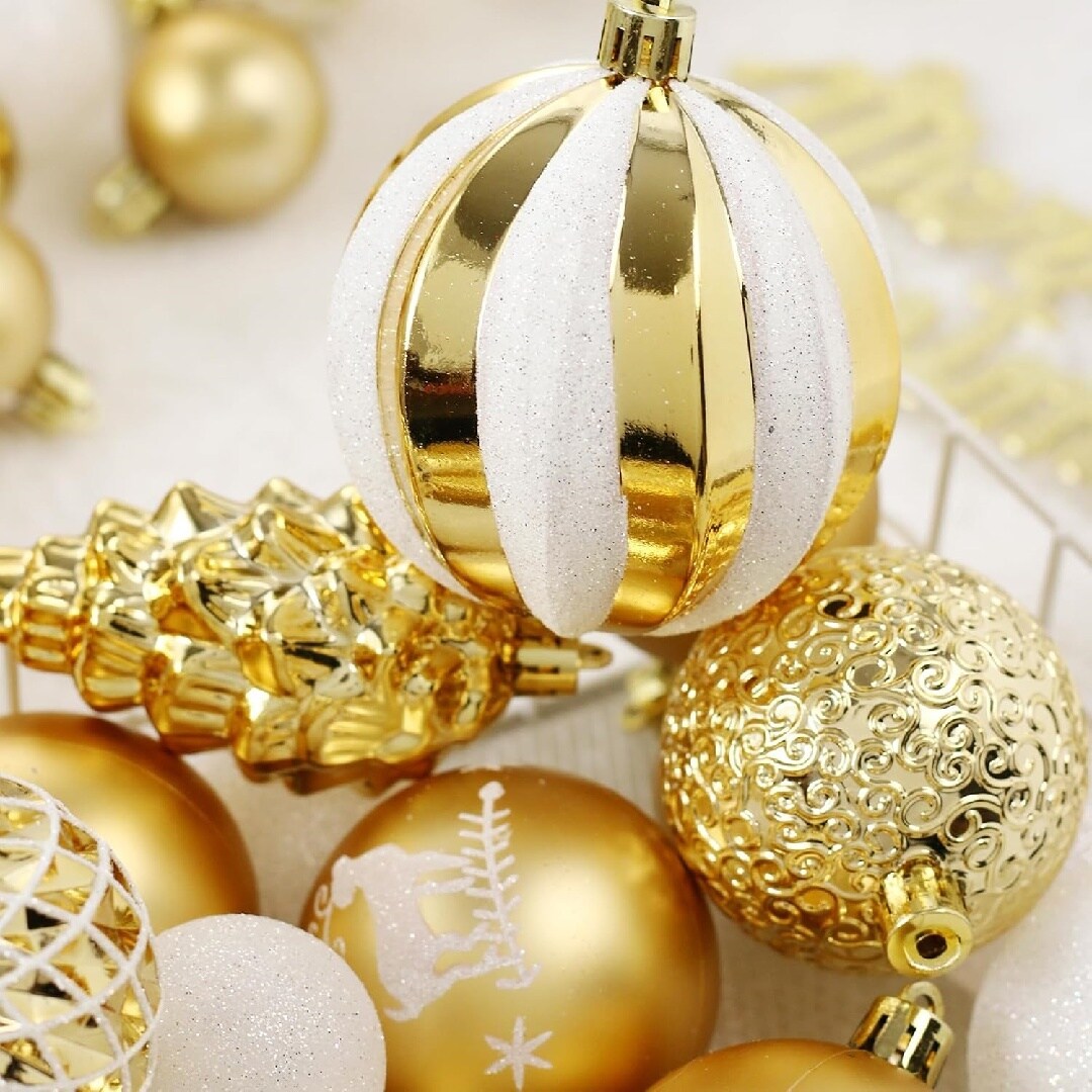 Garvee 65pcs gold shatterproof Christmas ornaments set plastic holiday ...