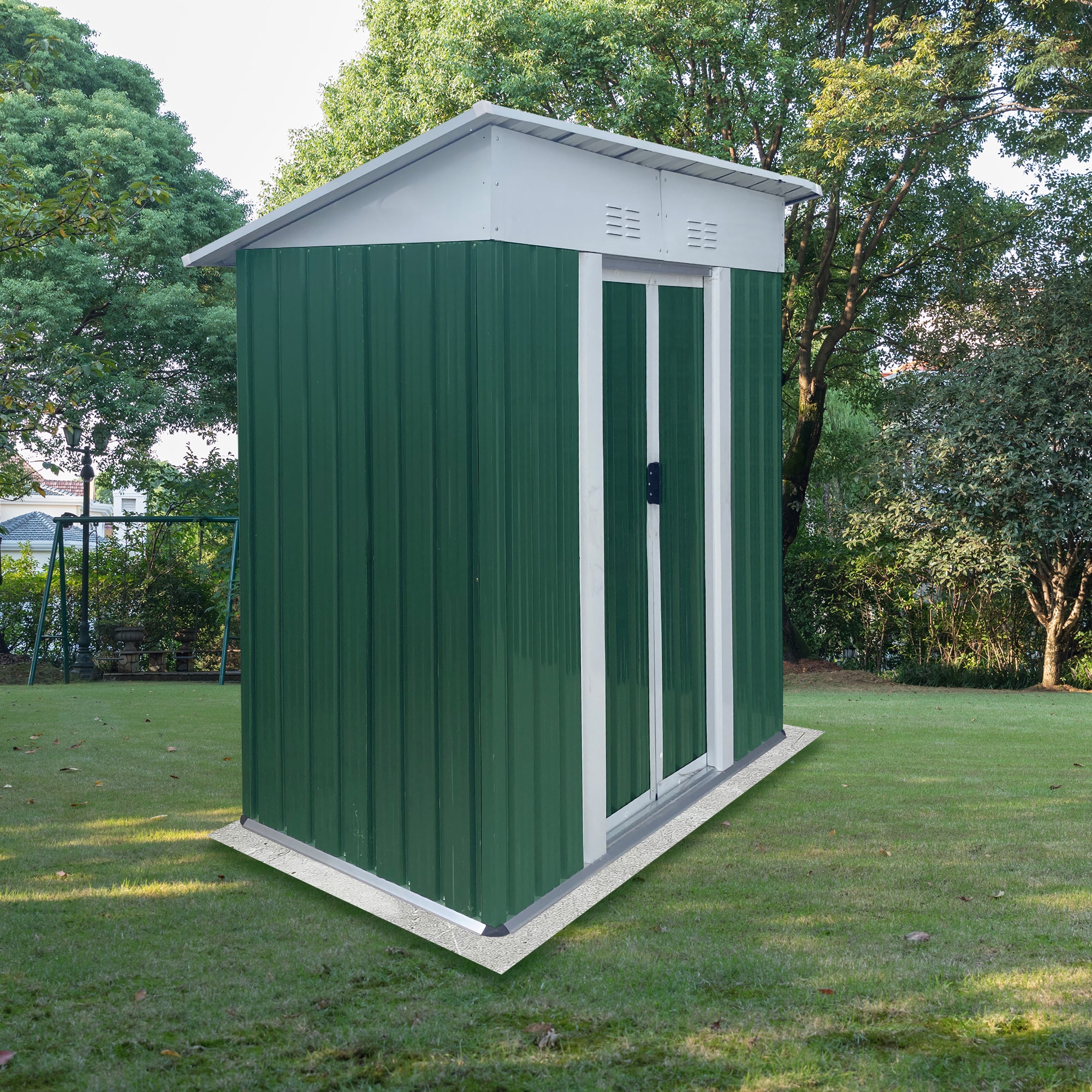 LUXEYARD 5X3FT Small Mini Outdoor Storage Sheds Pent Roof Green ...