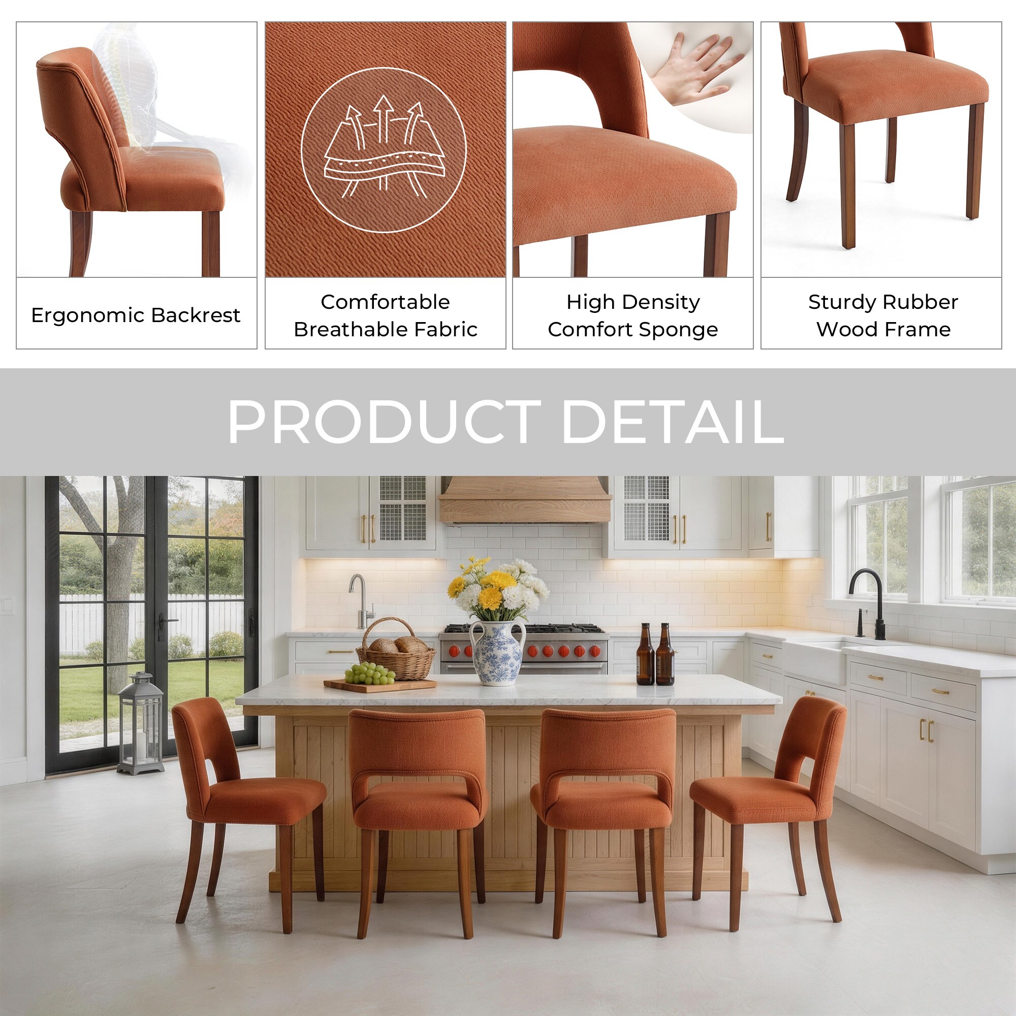 Dreamsidea Dining Chairs Set of 4 Upholstered Wooden Farmhouse Kitchen ...
