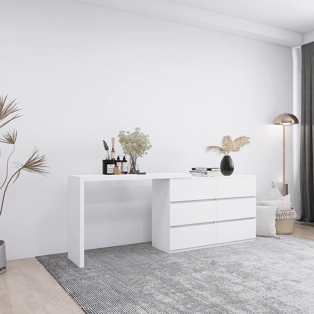 Etokfoks Extended Desktop Chest Six Large Drawers White Adjustable ...