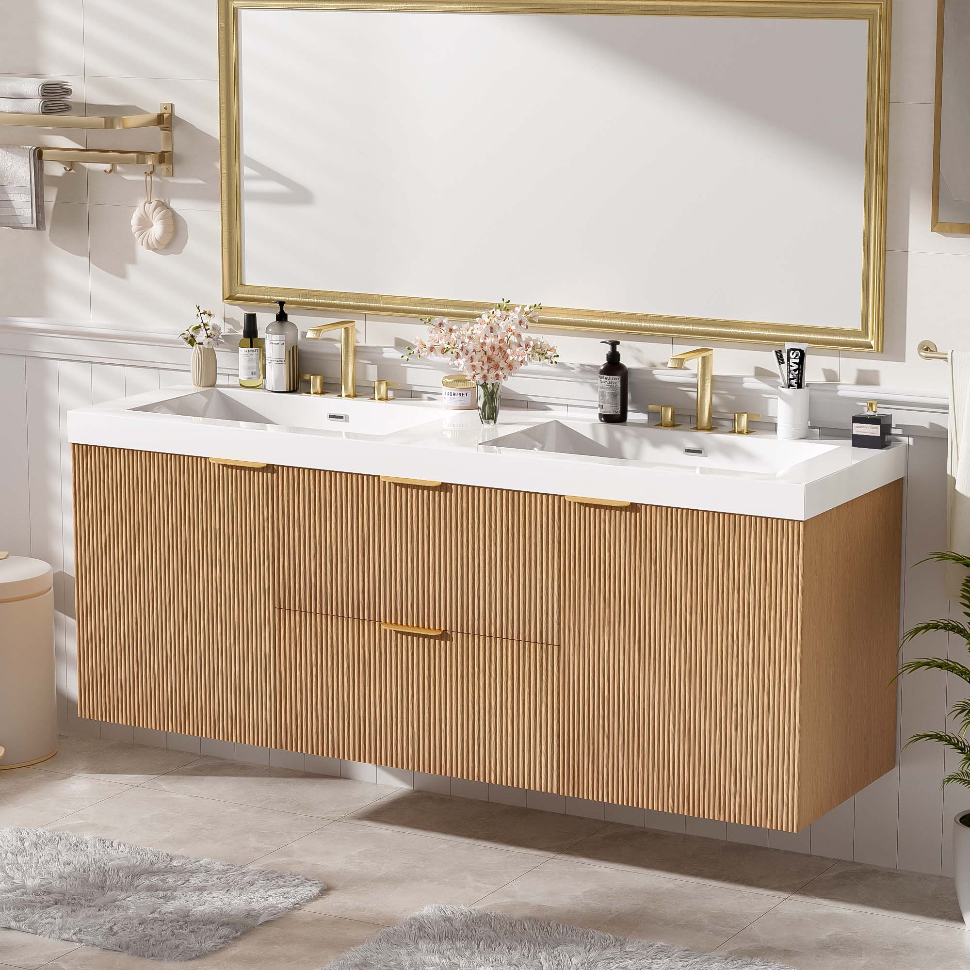 GDFStudio Ethan 59.3-Inch Double Sink Bathroom Vanity with Resin Top ...