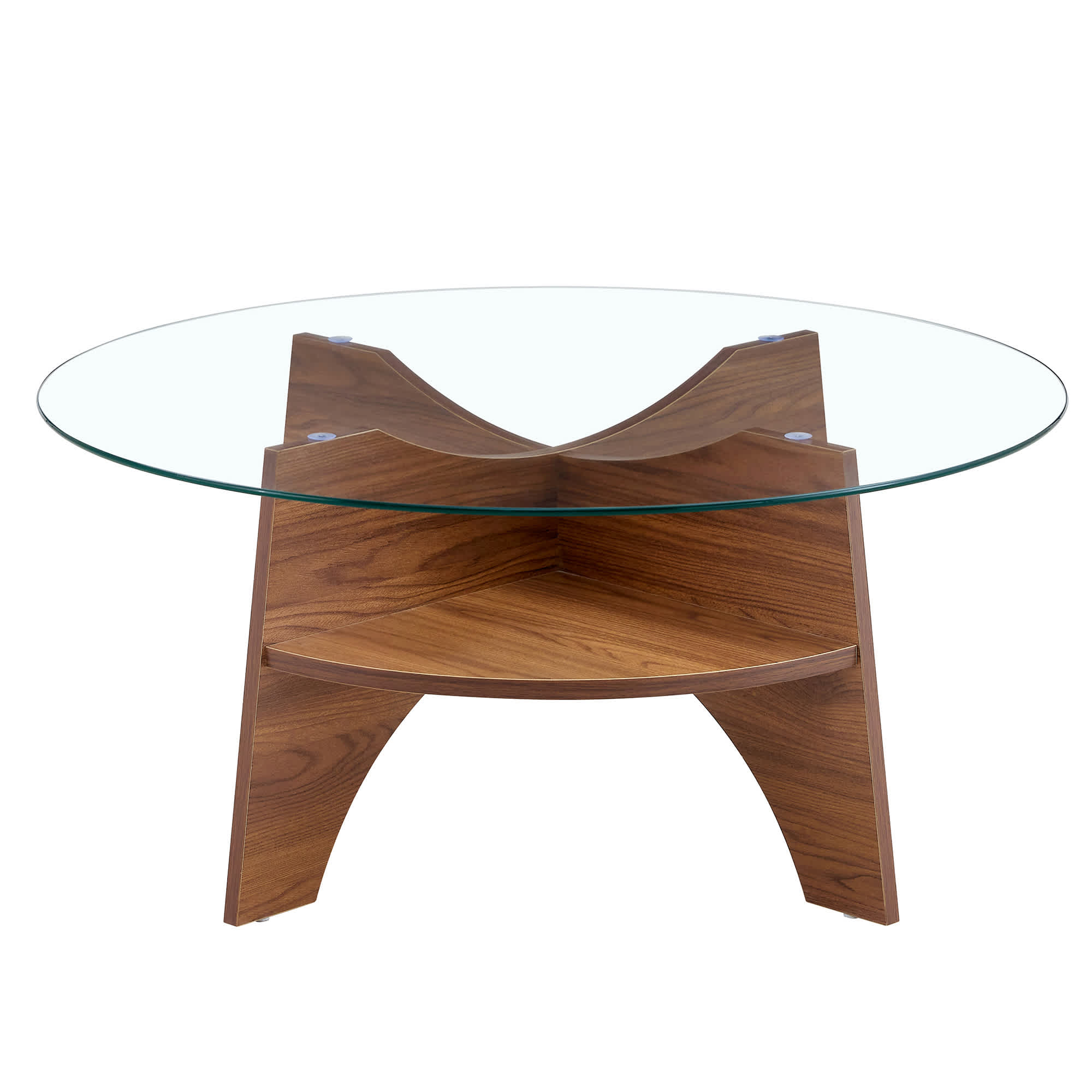 Vynxaria Round Tempered Glass Coffee Table Fan Shaped Pedestal Light ...