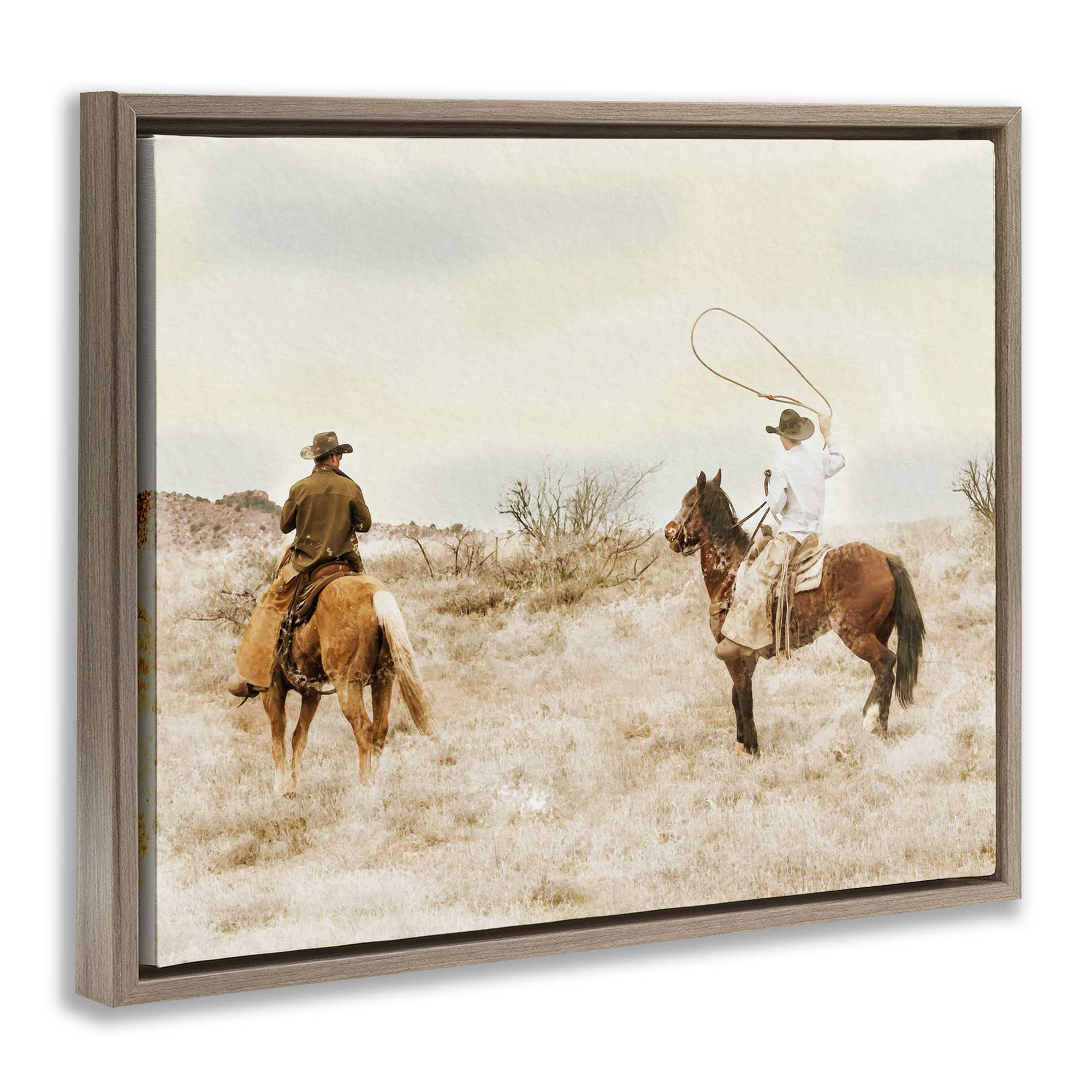 Stupell Industries Wrangling Cowboys Western Pair Brown Floating Frame ...