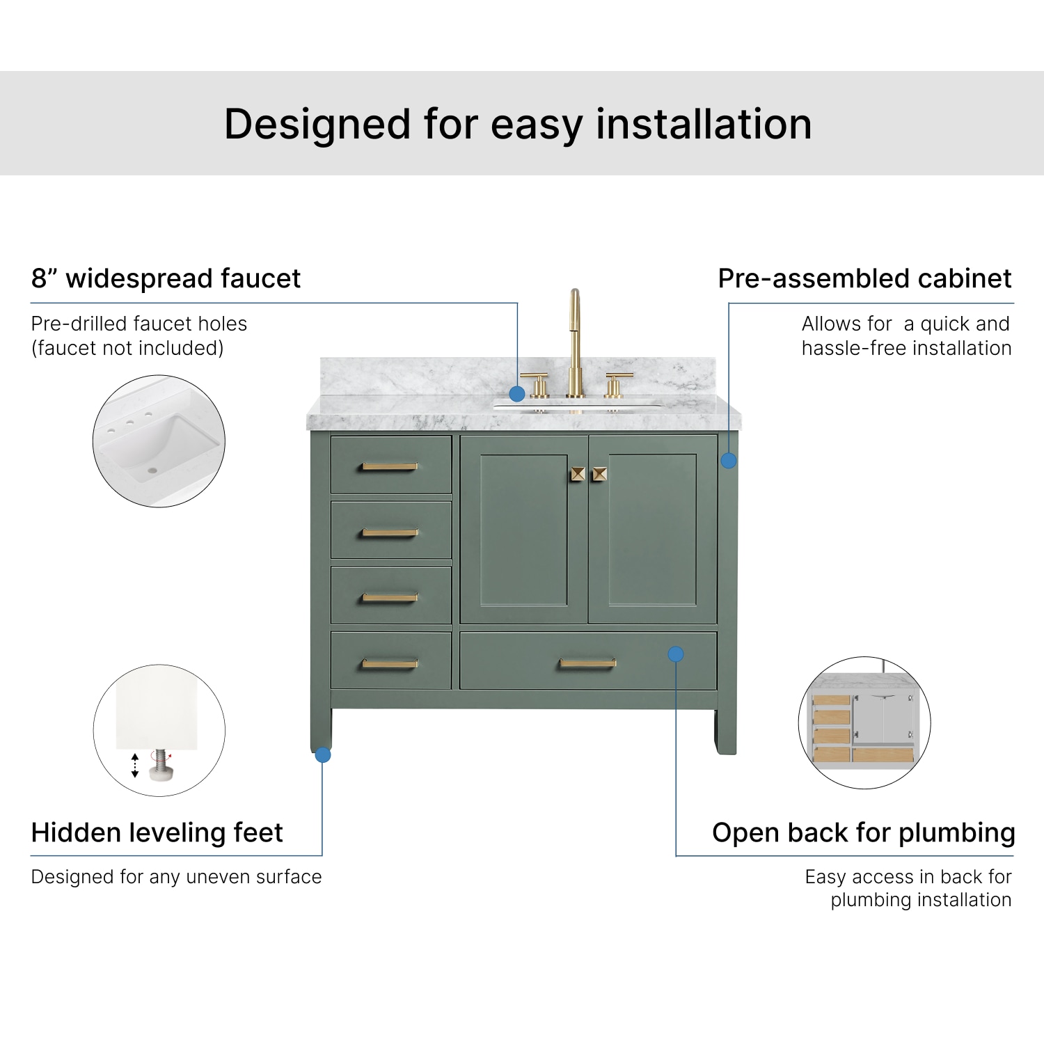 ARIEL Cambridge 42-in Vintage Green Undermount Single Sink Bathroom ...