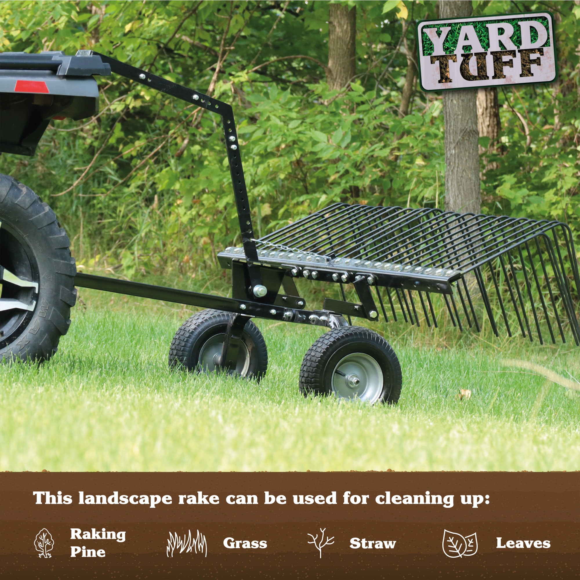 Yard Tuff 60 Inches ATV Tow Behind Steel Lawn Landscape Rake w/ Wheels ...