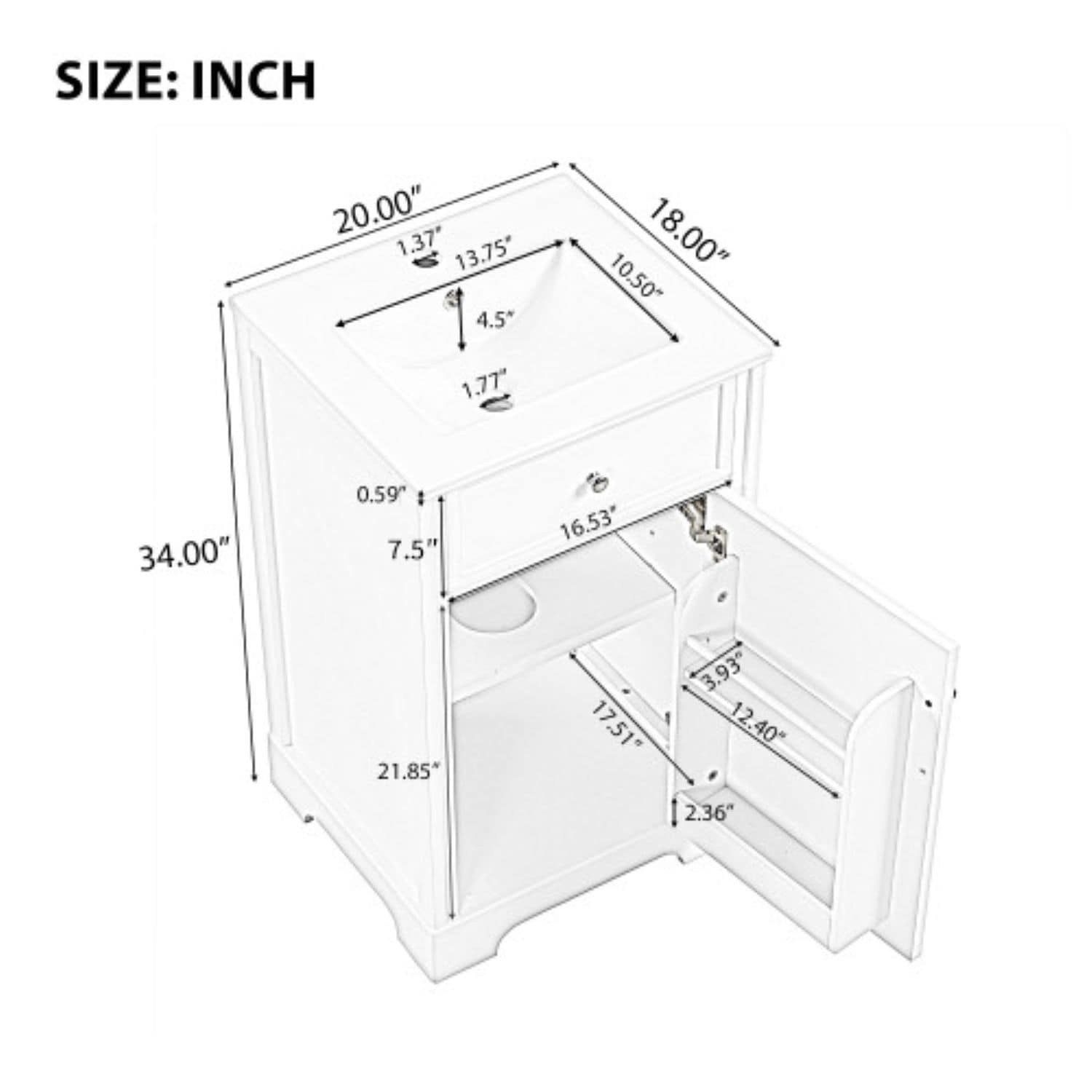 GDFStudio Whitaker 20 in. Freestanding Bathroom Vanity with Integrated ...