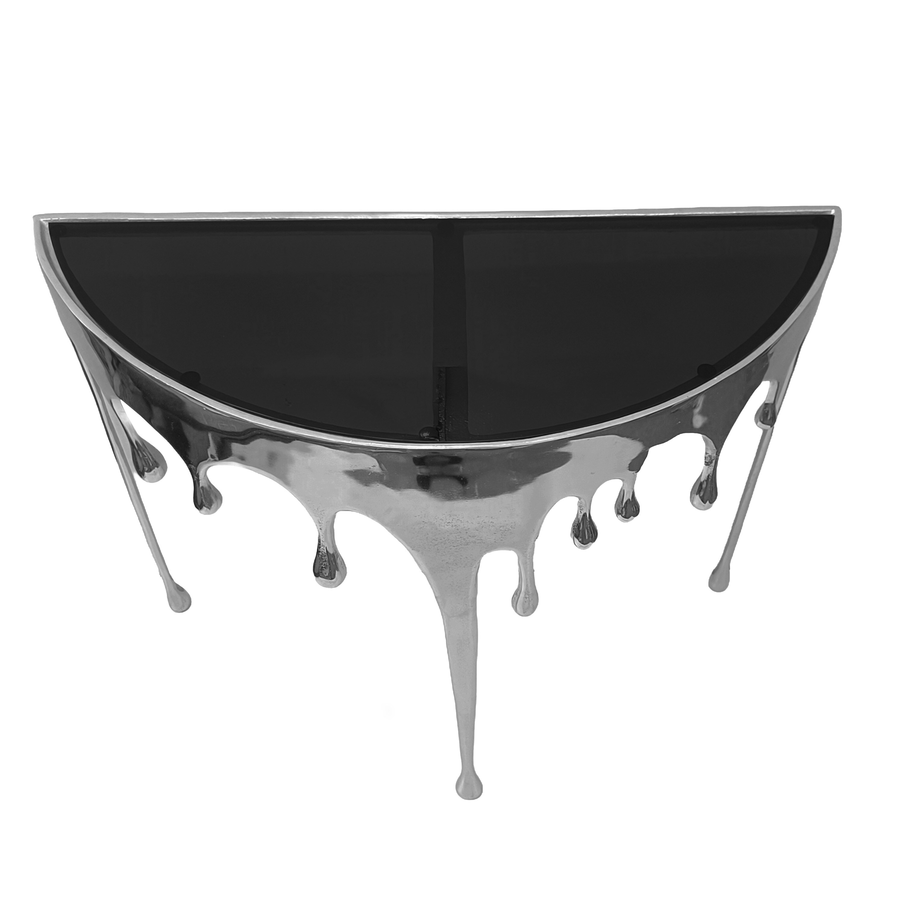 THE URBAN PORT Capri 36.5 in. Silver and Black Half-Moon Glass Top Sofa ...