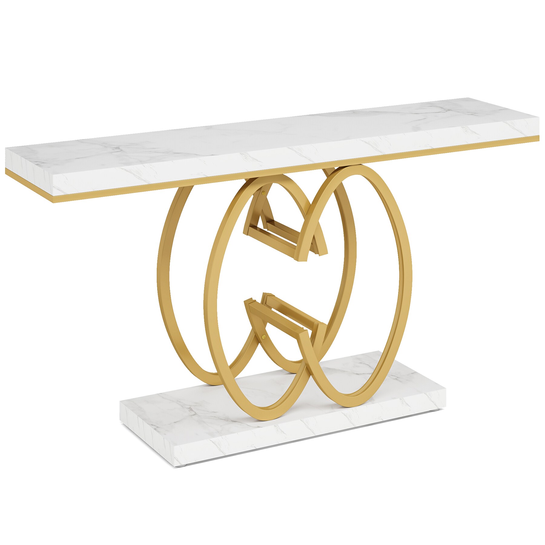 LOVMOR 55inch Faux Marble Console Table Gold Geometric Entryway Table ...