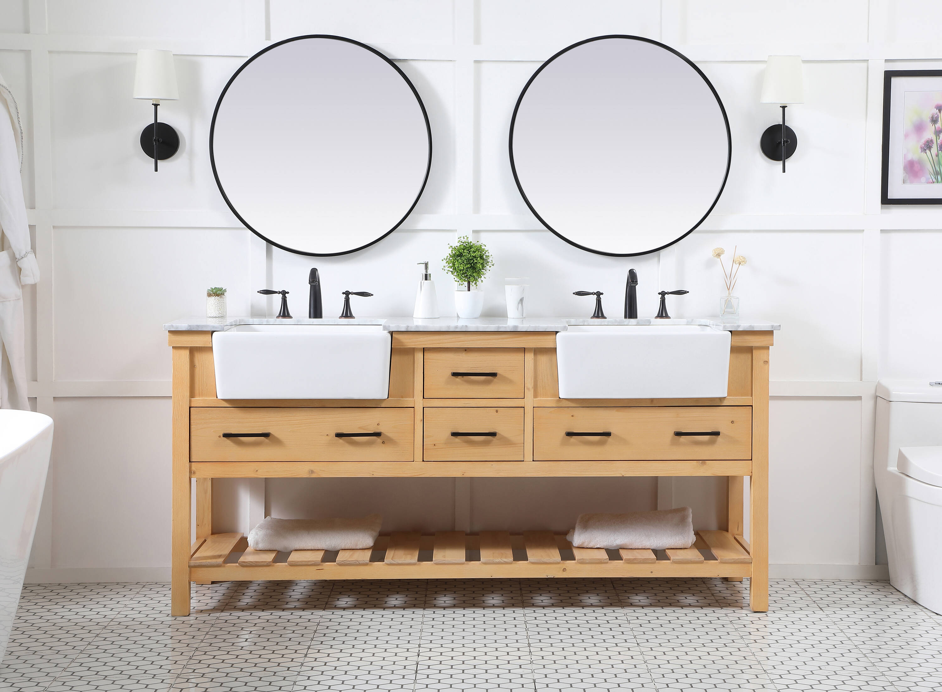 Elegant Decor Home Furnishing 72-in Natural Wood Farmhouse Double Sink ...