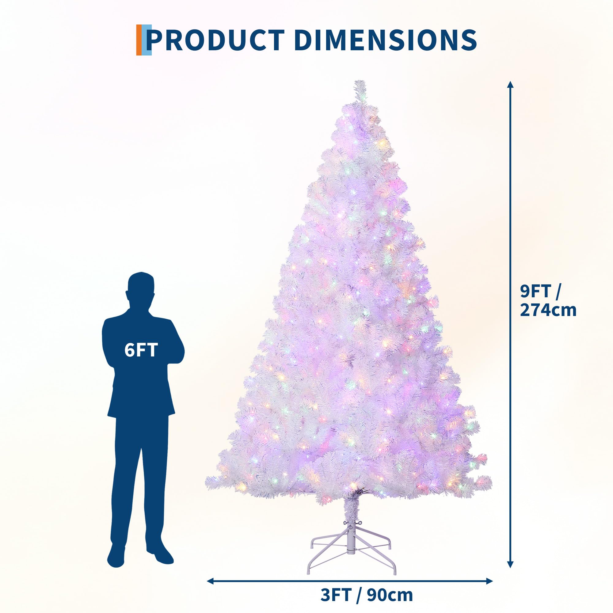 Garvee 9 Ft Prelit White Tinsel Christmas Tree with 800 Warm White Led ...