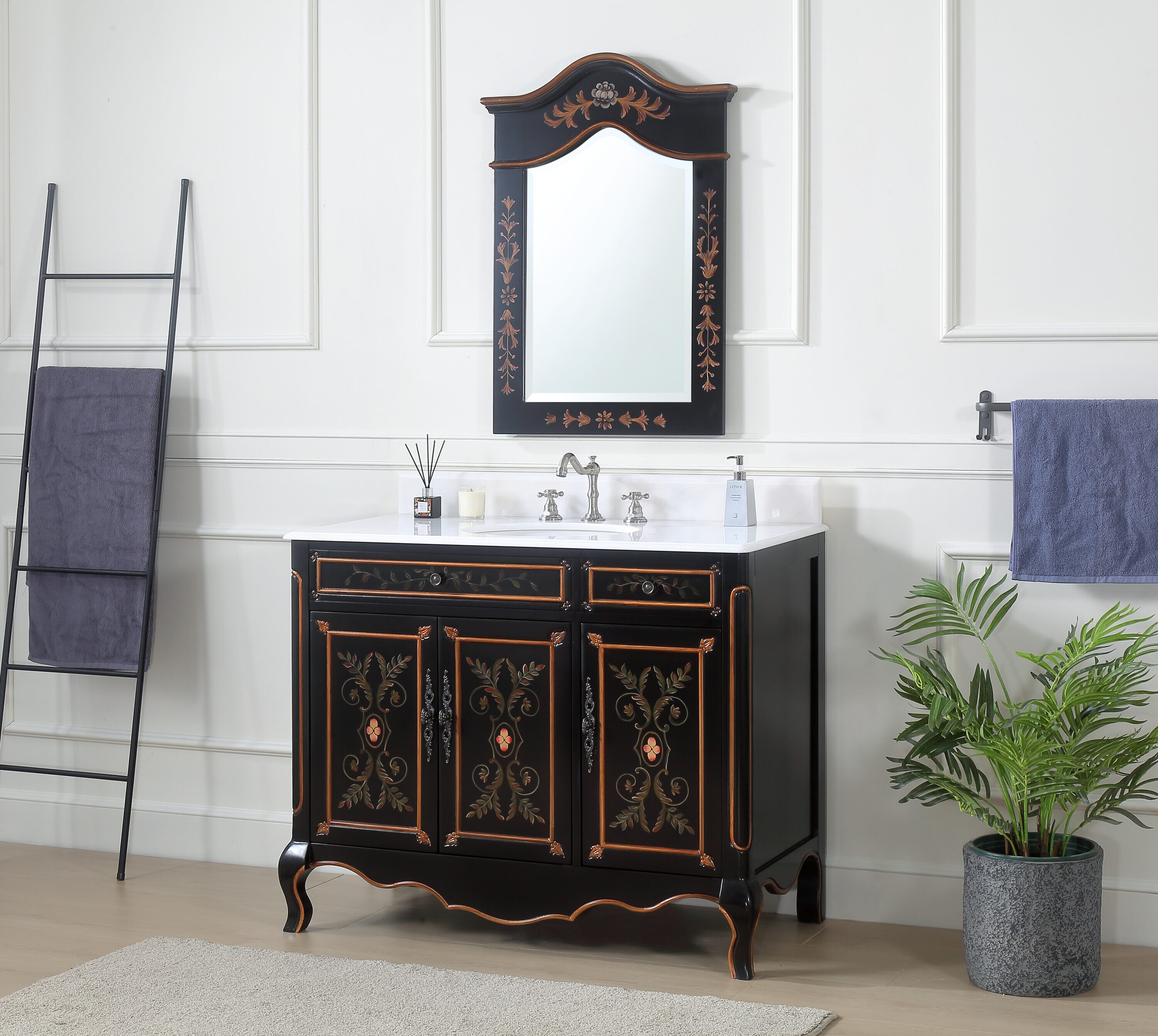 Benton Collection 42 inch Black Hand-Painted Floral Decoroso Side ...