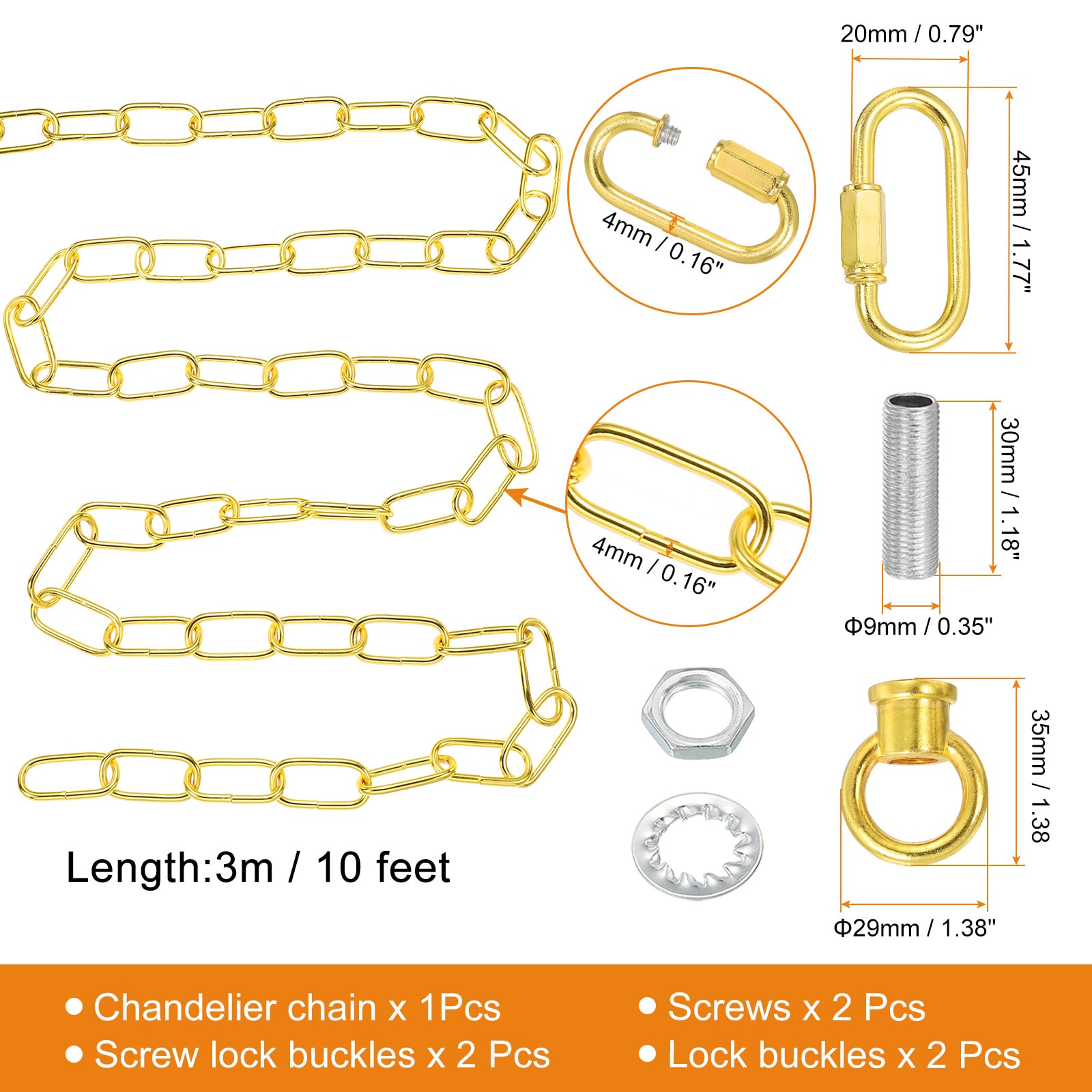 PATIKIL 10-Foot Lighting Chain for Hanging Lamp Chandelier Chain Light ...