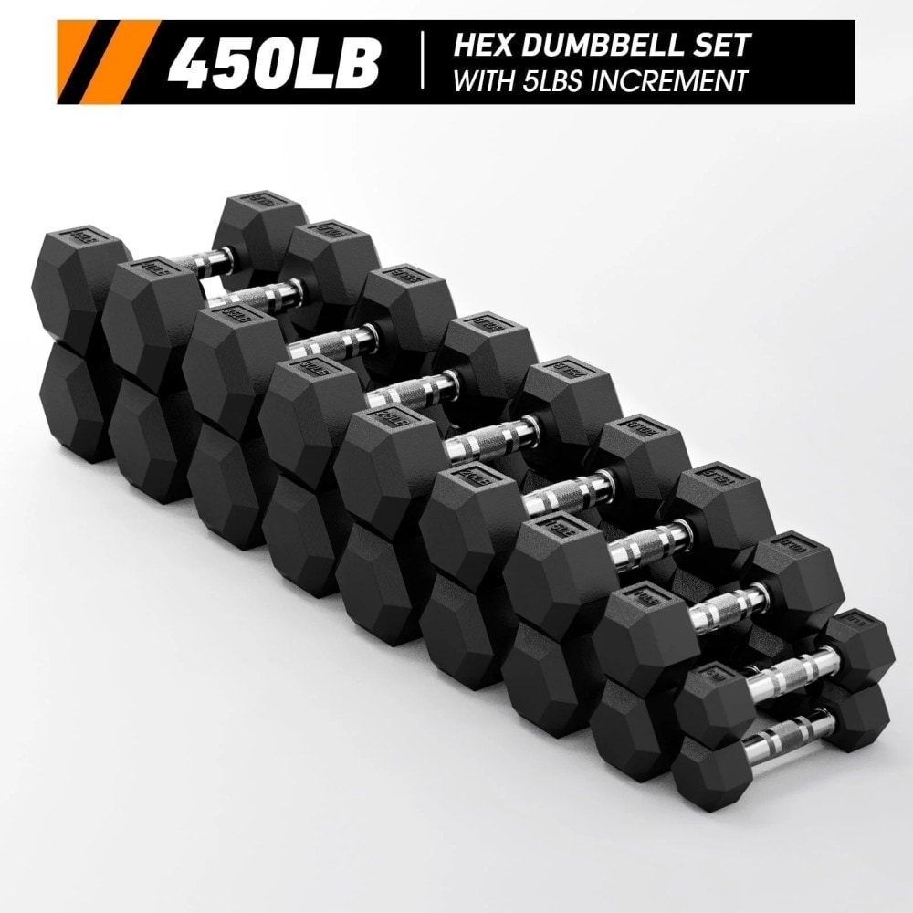 Mikolo Rubber Hex Dumbbell Set-Option in 450lbs-Strength Training ...