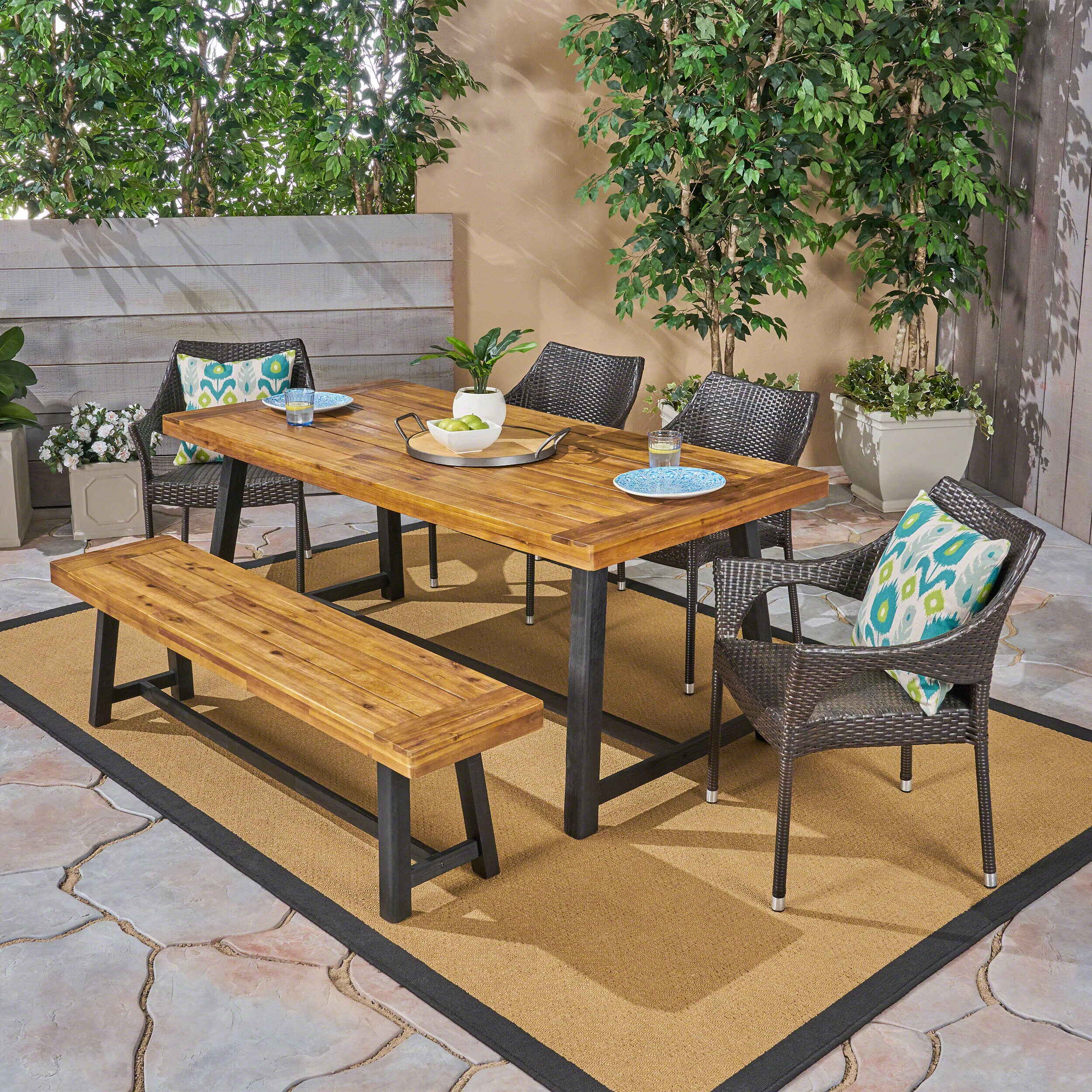 Christopher Knight Home Brecken Outdoor Modern Acacia Wood PE Rattan 6 ...