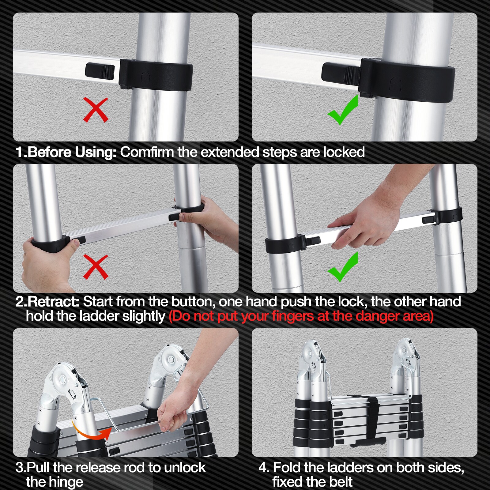 Aoile 12.5 Feet Telescoping Extension Ladder Aluminum Multi Purpose ...