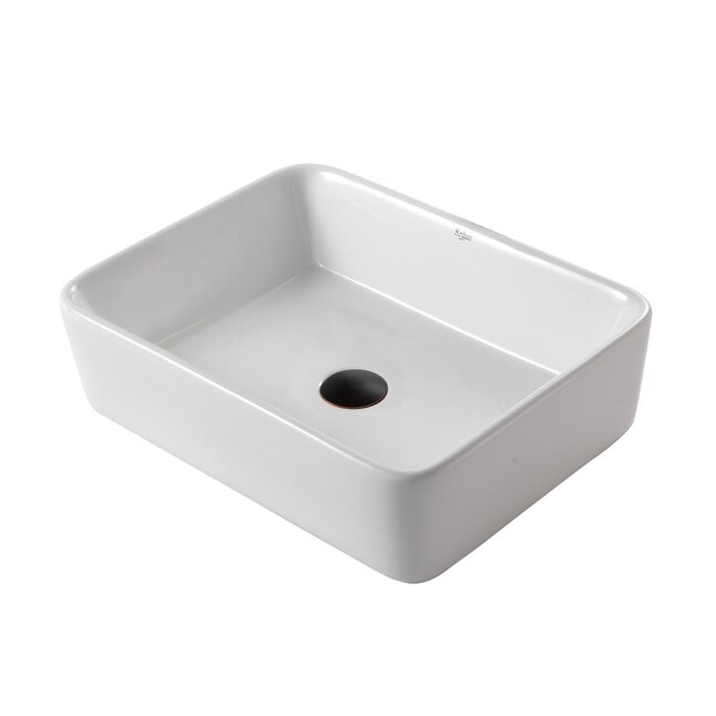 Kraus White Ceramic Vessel Rectangular Traditional Bathroom Sink With