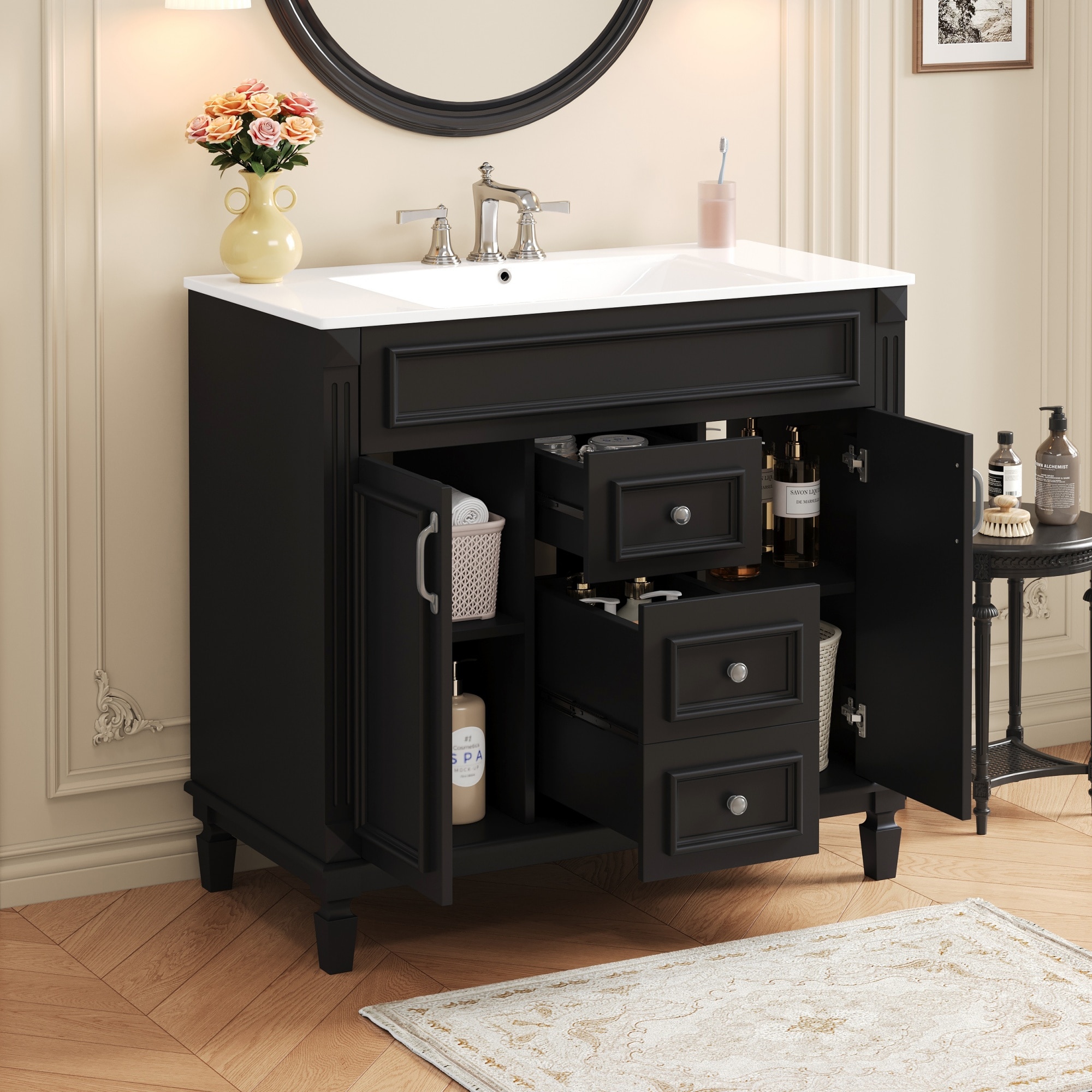 GDFStudio 36 Inch Bathroom Vanity with Top Sink Modern Bathroom Storage ...