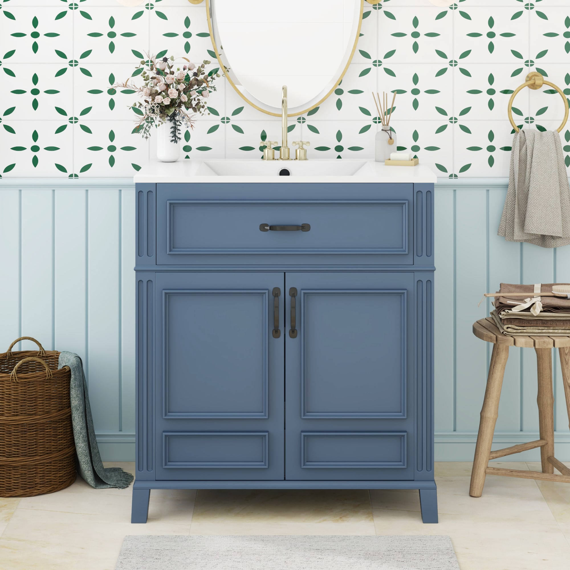 Tatayosi 30inches Bathroom Vanity with Ceramic SinkSolid Wood Frame ...