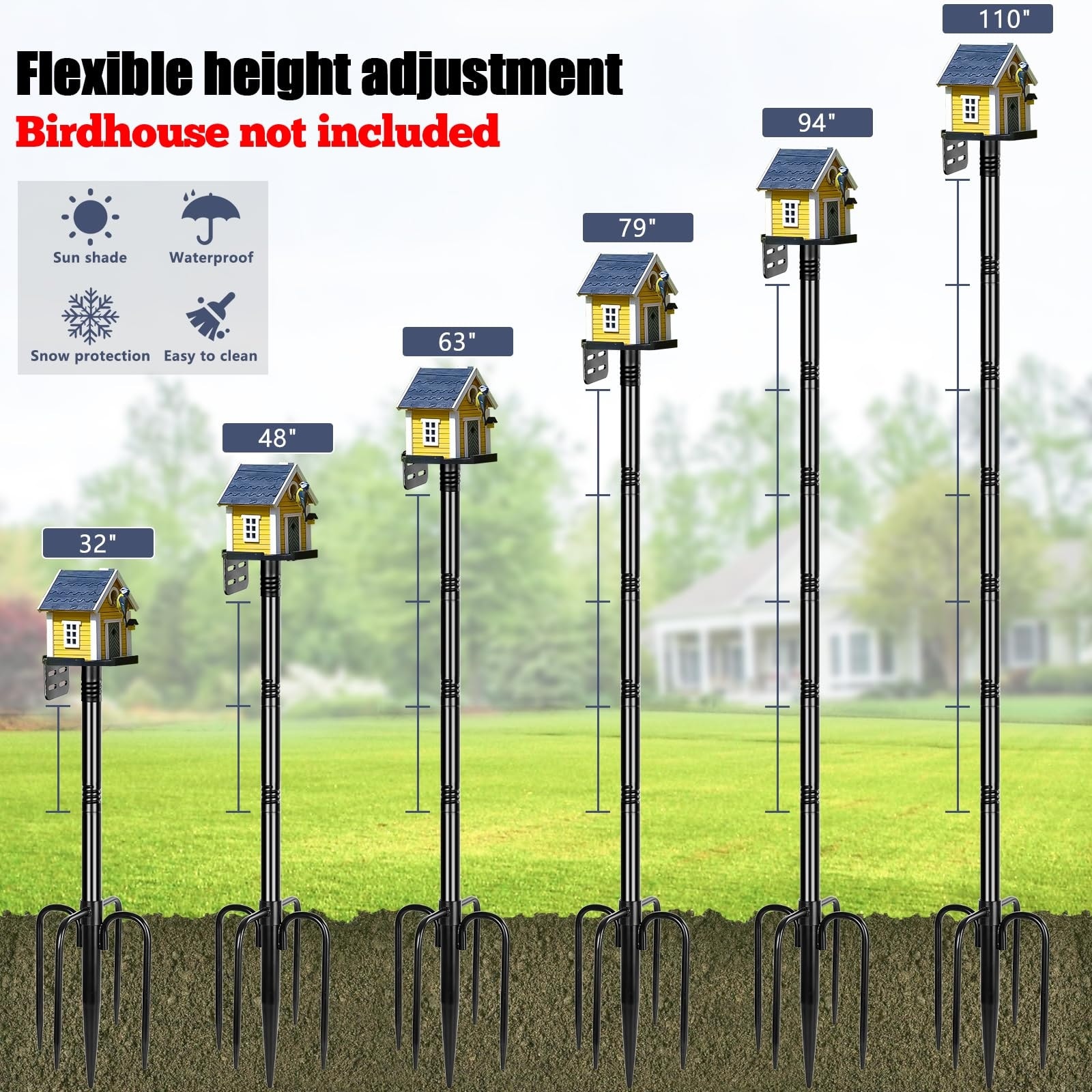 Adrinfly Bird Feeder Pole 110 Inch Tall 1 Inch Diameter Heavy Duty ...
