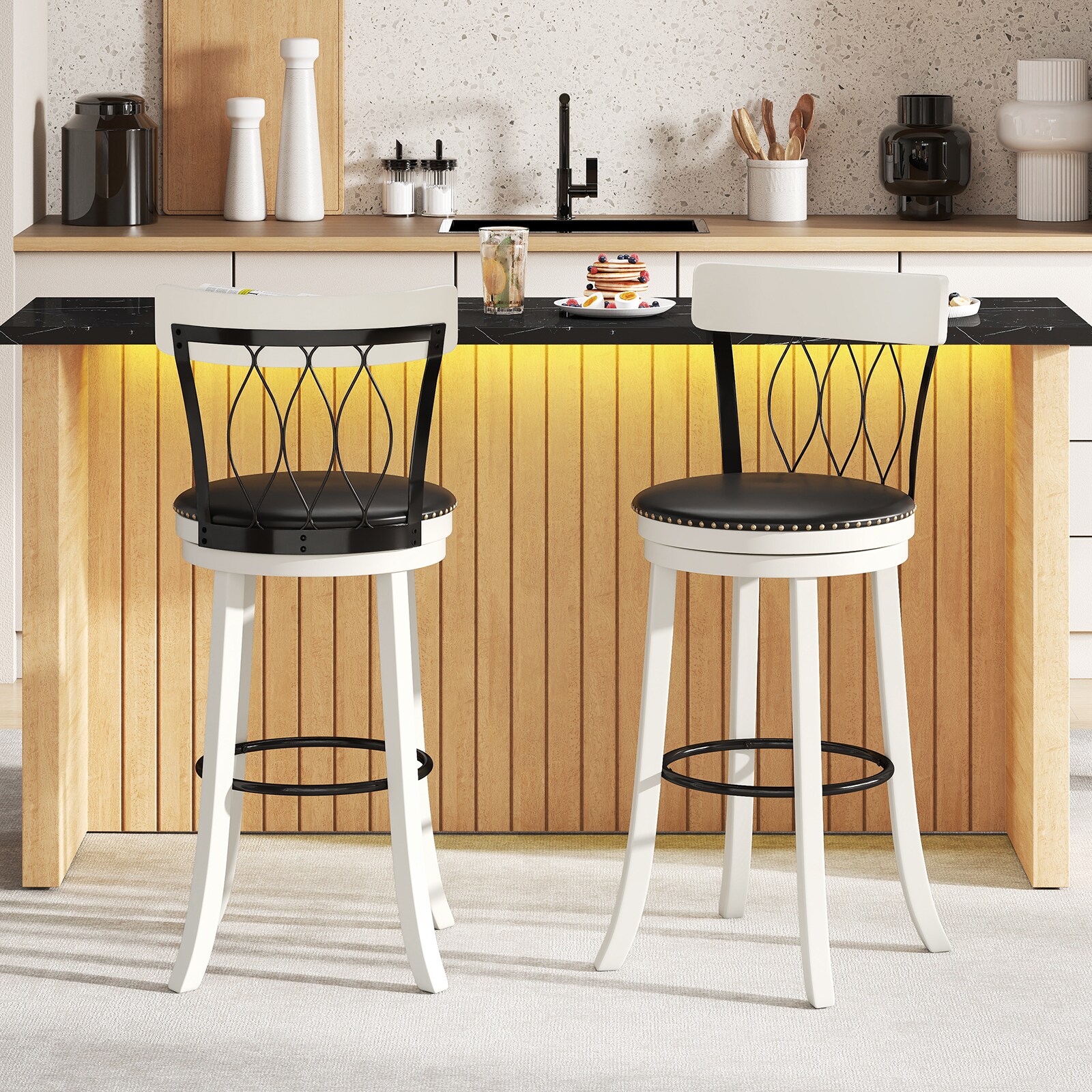 White 30-in H Bar height Upholstered Swivel Wood Bar Stool in the Bar ...
