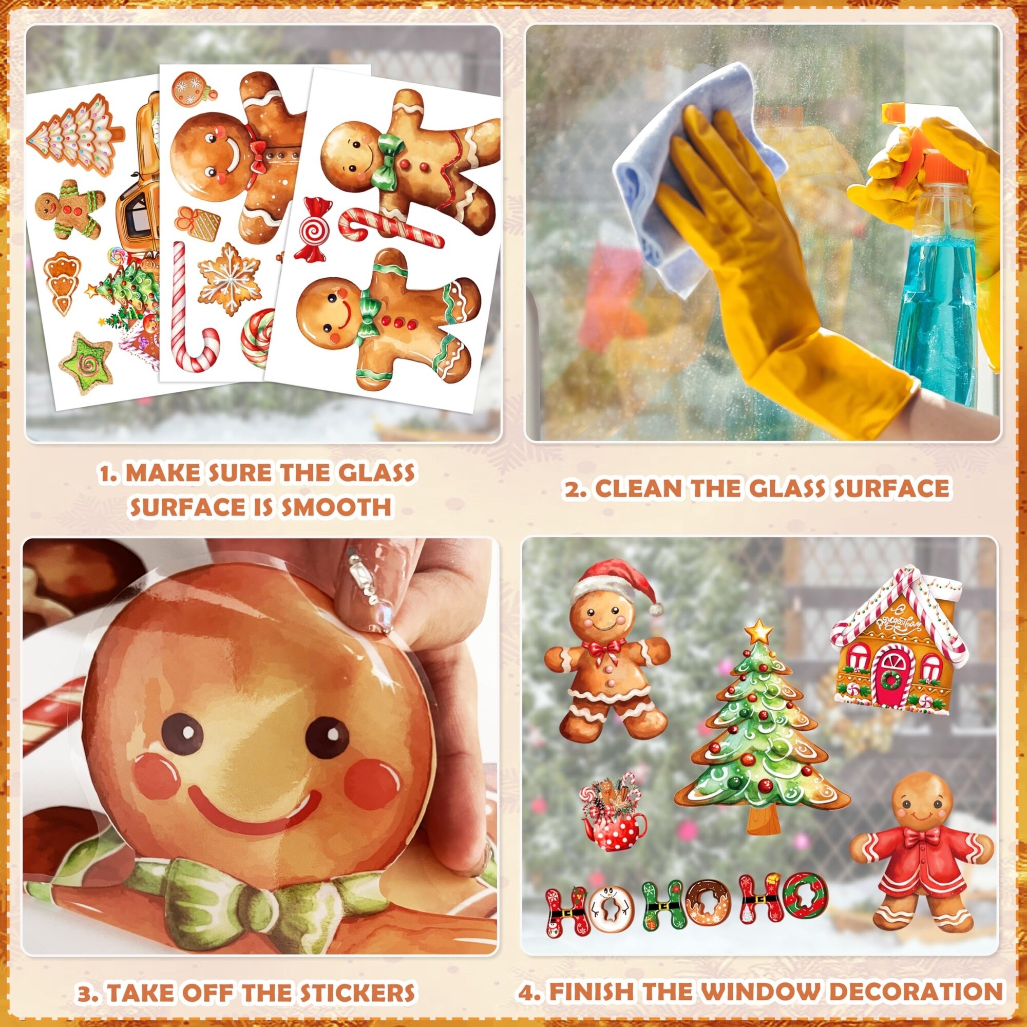 LAIFUCAM Christmas Gingerbread Candy Window Clings 12 Sheet Removable ...