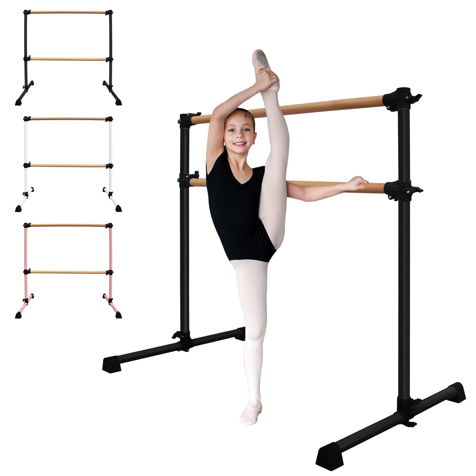 Vynxaria 4FT Black Solid Wood Ballet Barre 7 46 Inches Adjustable Non ...