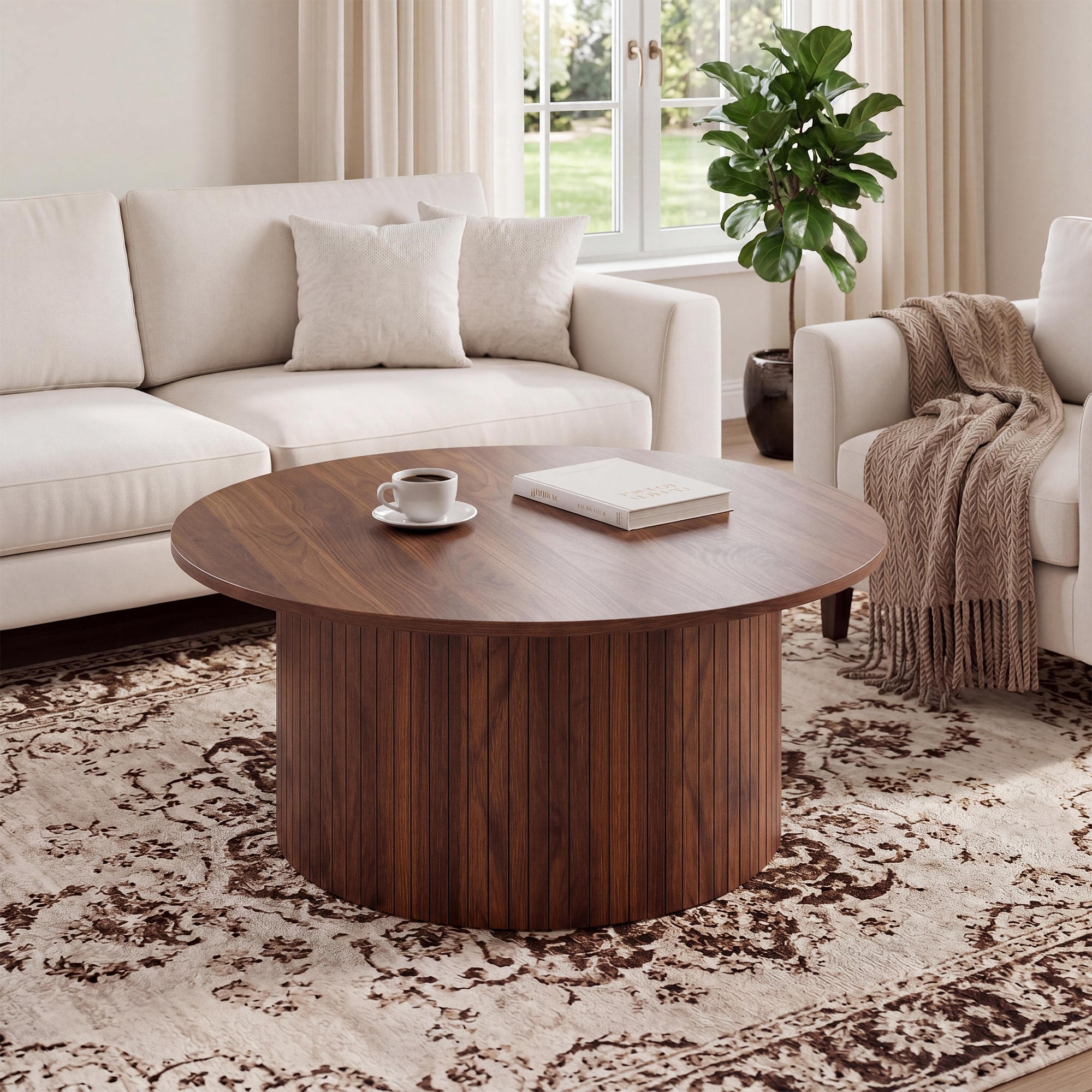 GarveeLife 31.5 in Round Coffee Table Fluted Circle Accent Center Table ...