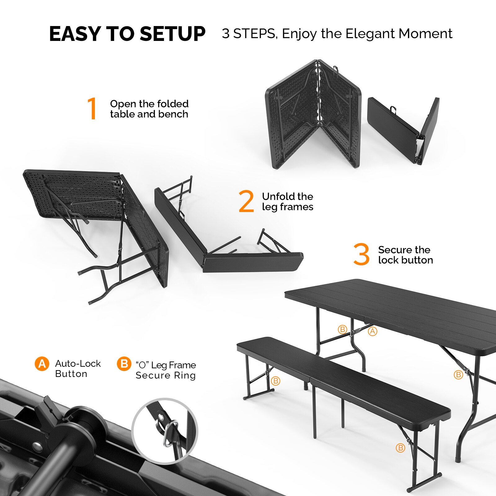 VINGLI 6 Foot Rectangular Plastic Folding Table with Carrying Handle ...
