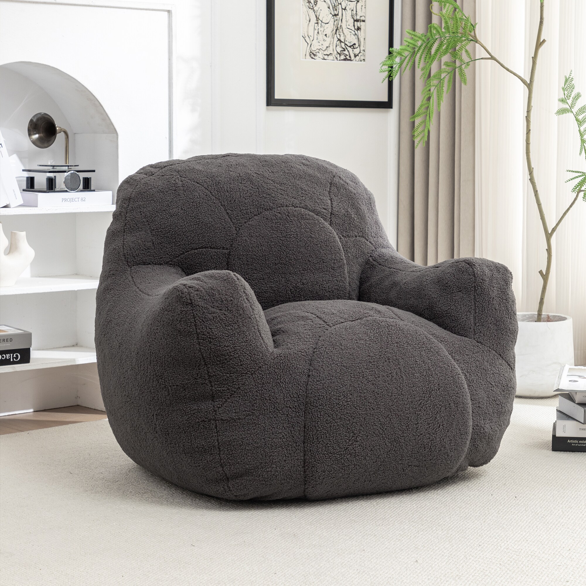 Huluwat Tufted Memory Foam Bean Bag Chair with Filler Fluffy Lazy Sofa ...